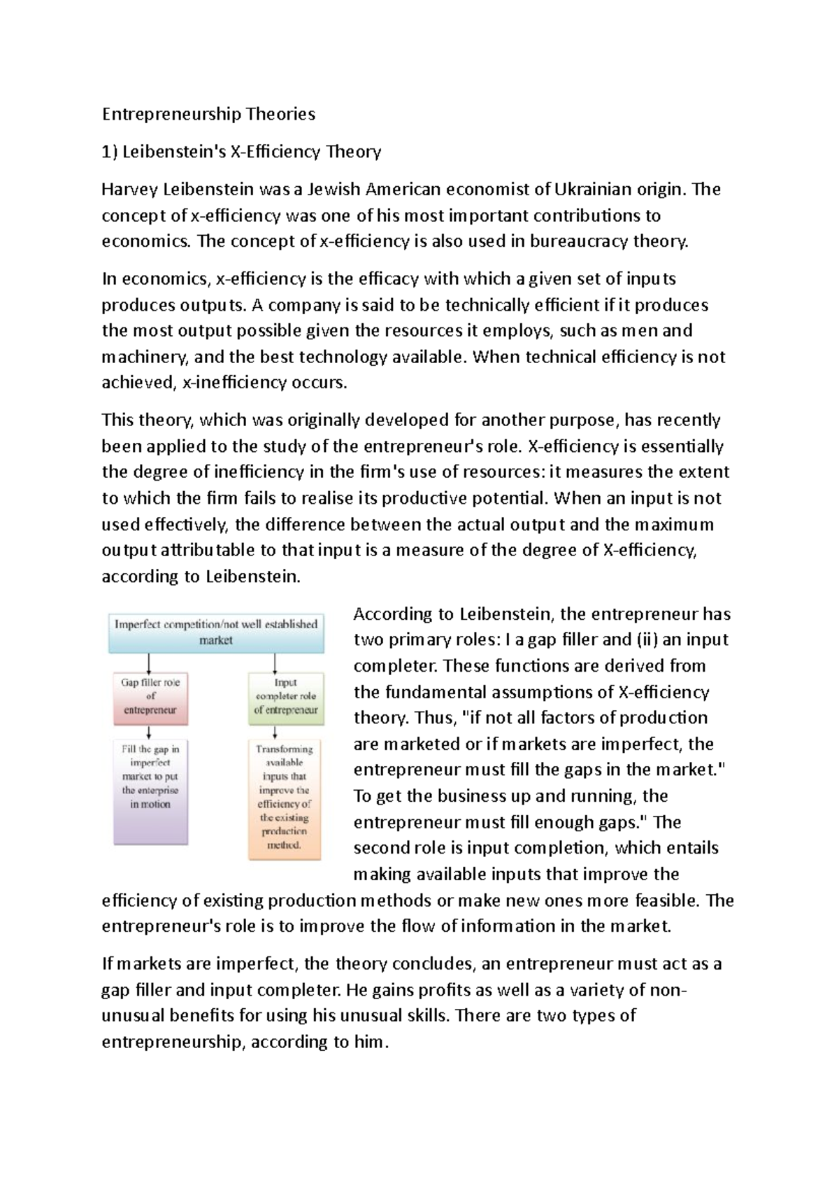 Entrepreneurship Theories - Entrepreneurship Theories Leibenstein's X ...