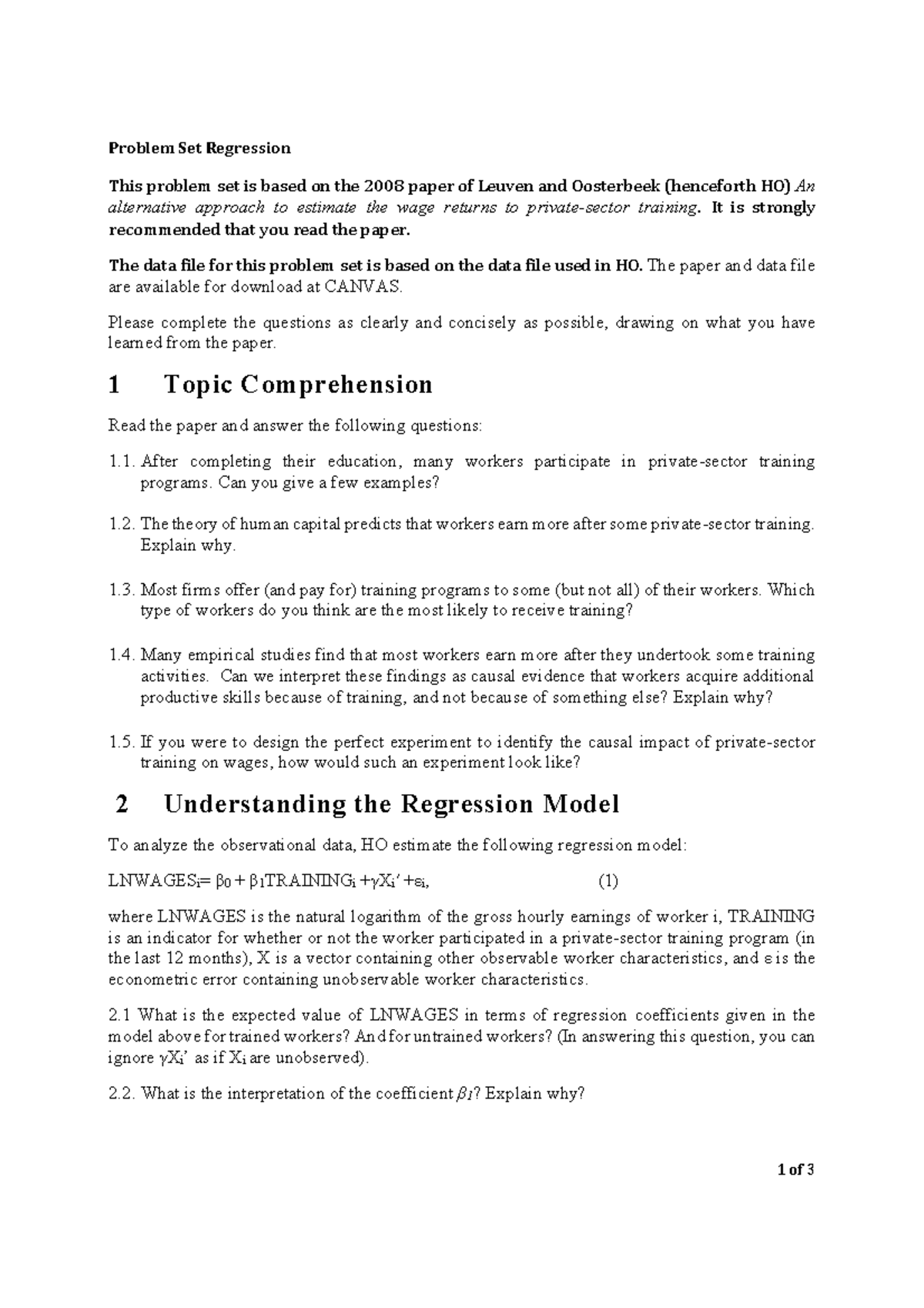Problem Set Regression Ho2008 Problem Set Regression This Problem Set