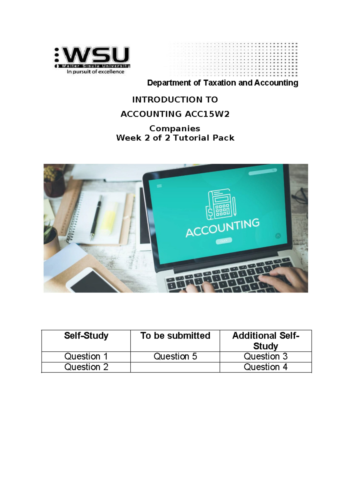 Tutorial Pack Week 2 Companies 2 - INTRODUCTION TO ACCOUNTING ACC15W ...