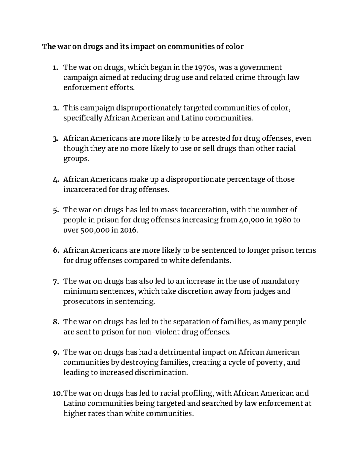 The War on Drugs and Communities of Color - The war on drugs and its ...