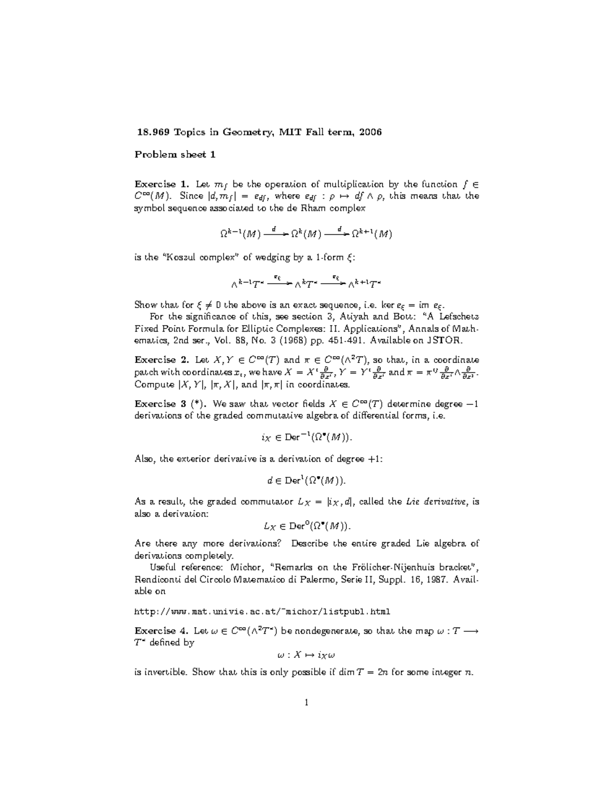 Problems 1 Topics in Geometry - 18 Topics in Geometry, MIT Fall term ...