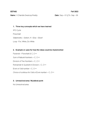 Week-4 - WEEK 4 LAB SUMMARY NOTES - EET492 Fall 2022 Name: V Swaroop ...