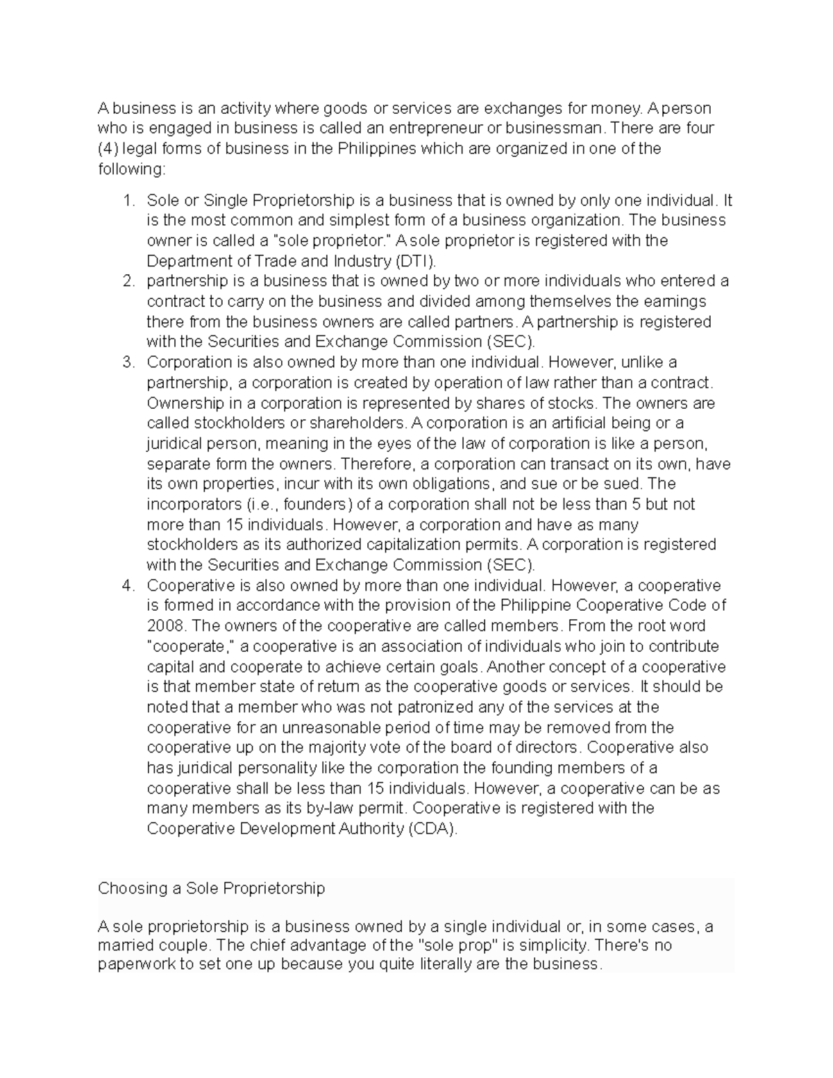 what are the various forms of business - A business is an activity ...