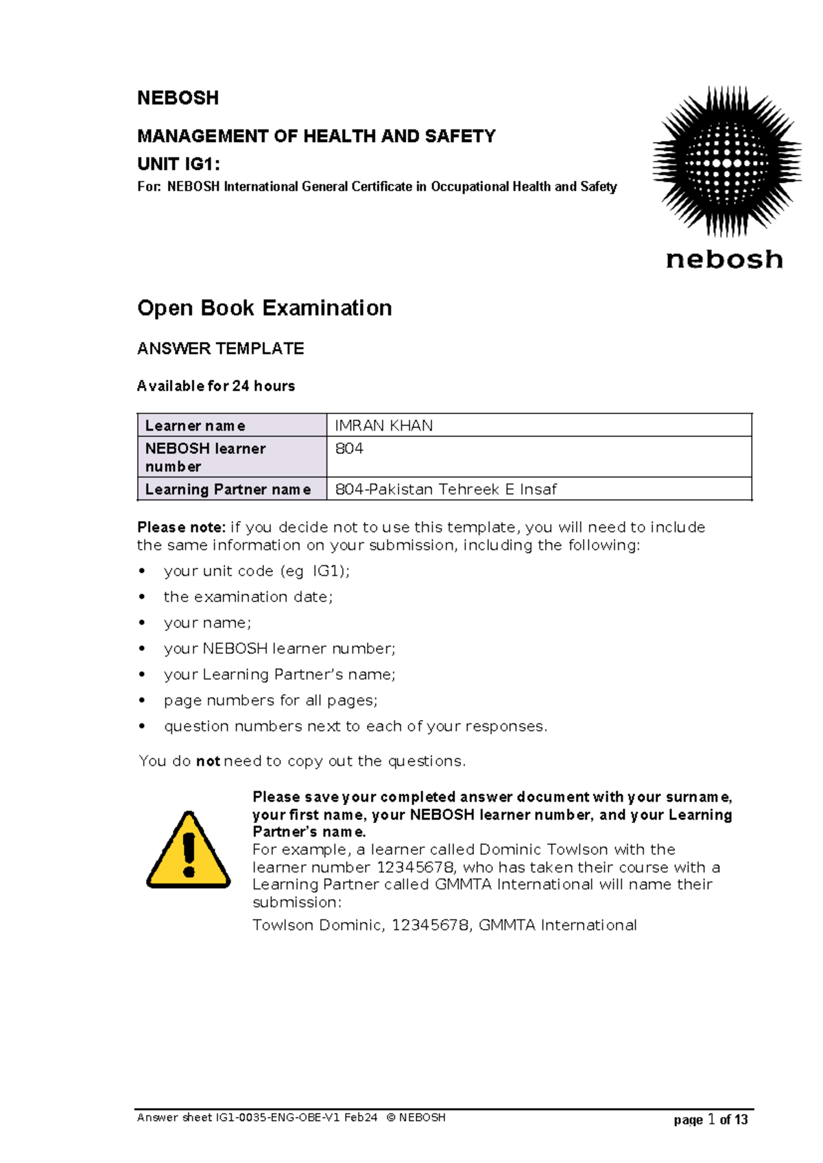 IG1 Solution 07 FEB 2024-IG1 0035 - Answer sheet IG1-0035-ENG-OBE-V1 ...