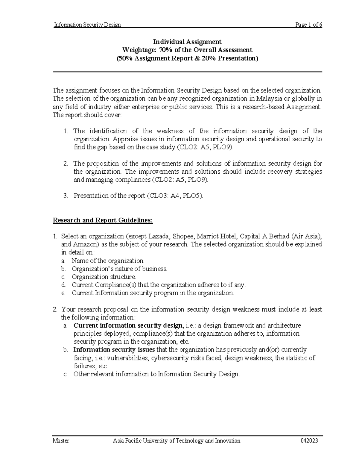 CT108-3-6-M-ISD Individual Assignment - Individual Assignment Weightage ...