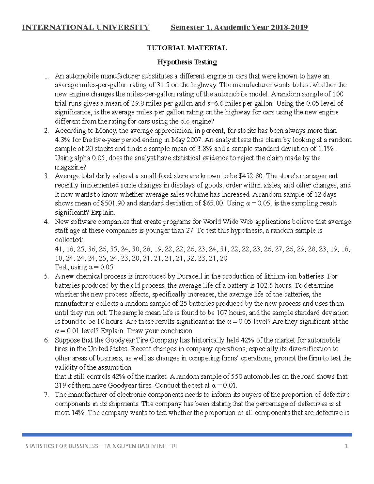 Chap-9-exercises - exercises chapter 9 statistics - INTERNATIONAL ...