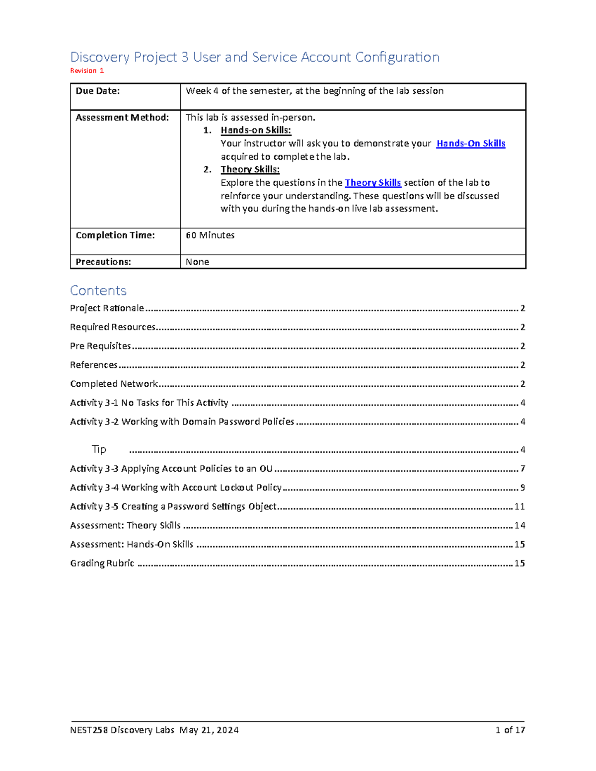 NET258 Discovery Project 3 - User and Service Account Configuration - Revision 1 - Studocu