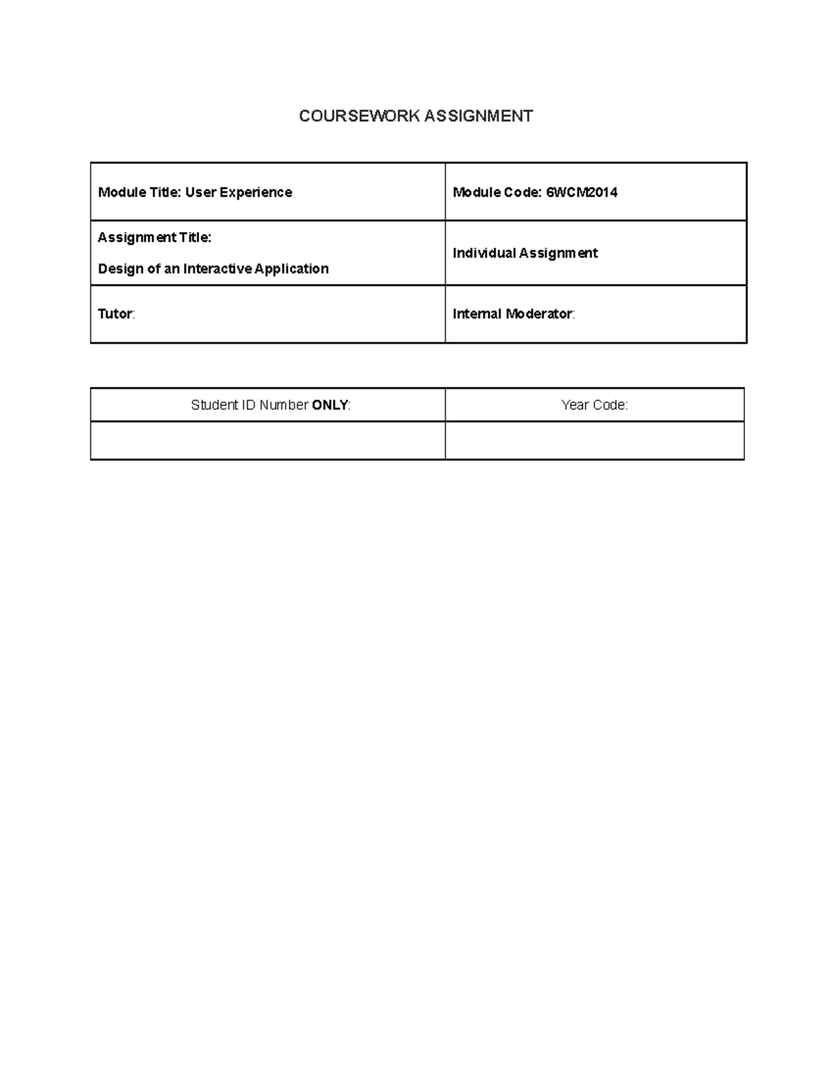 Design of Interactive Application - COURSEWORK ASSIGNMENT Module Title ...