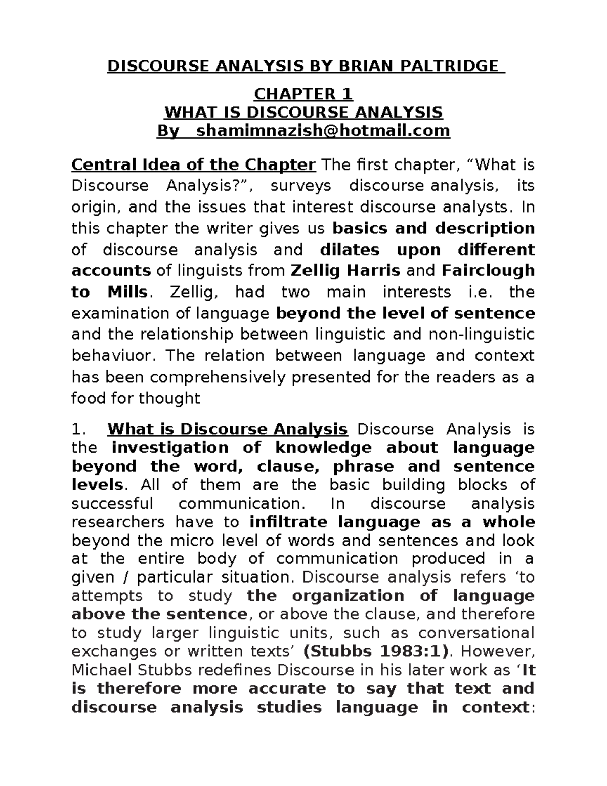 Summary of Discourse analysis by Brian P-33952629 - DISCOURSE ANALYSIS BY BRIAN PALTRIDGE ...