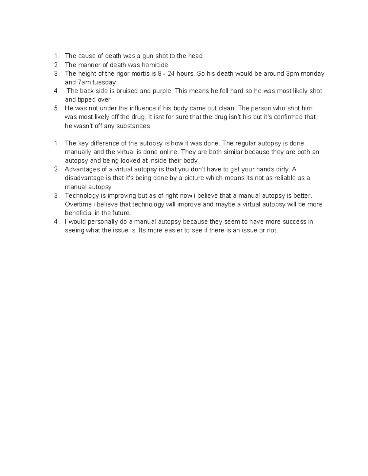 Unit 6 activity 1 - forencic science - The cause of death was a gun ...