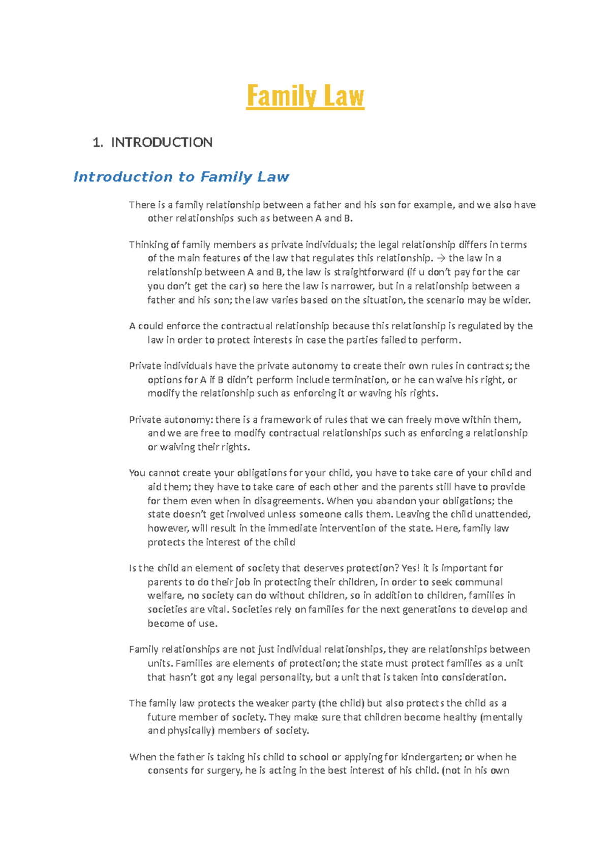 Family Law classnotes - Family Law 1. INTRODUCTION Introduction to ...