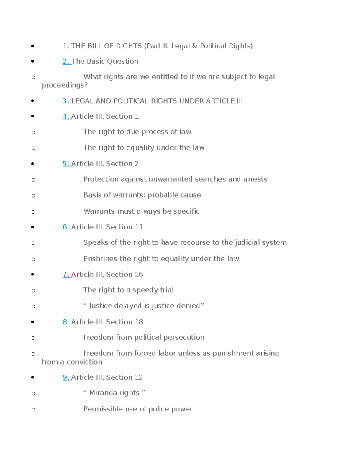 Bill of rights slides - Compilation of case digests - 1. THE BILL OF ...