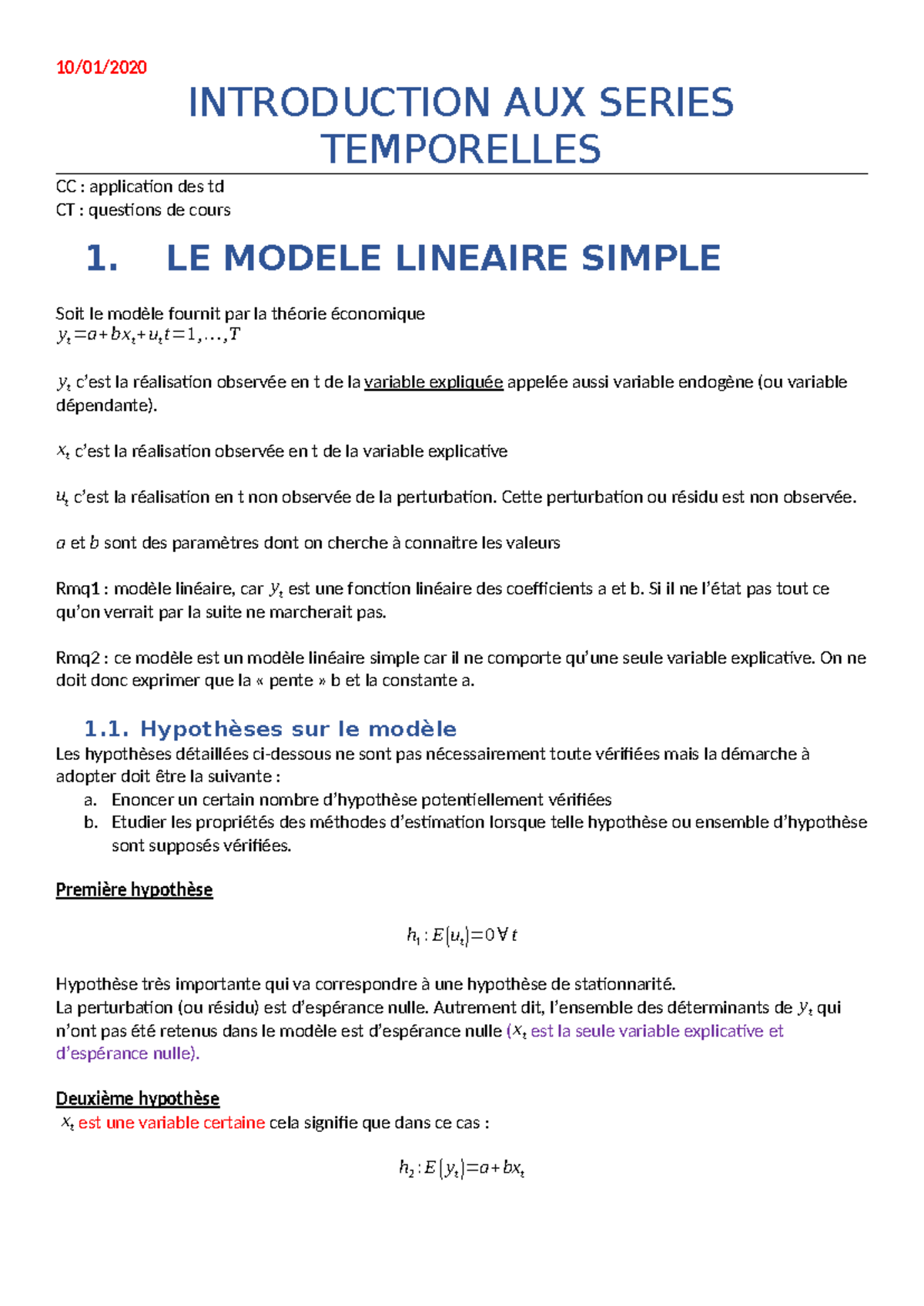 CM - cours série temporelle - 10/01/ INTRODUCTION AUX SERIES ...