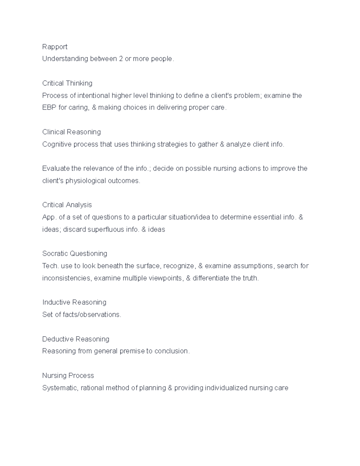 27 nurse notes - Rapport Understanding between 2 or more people ...