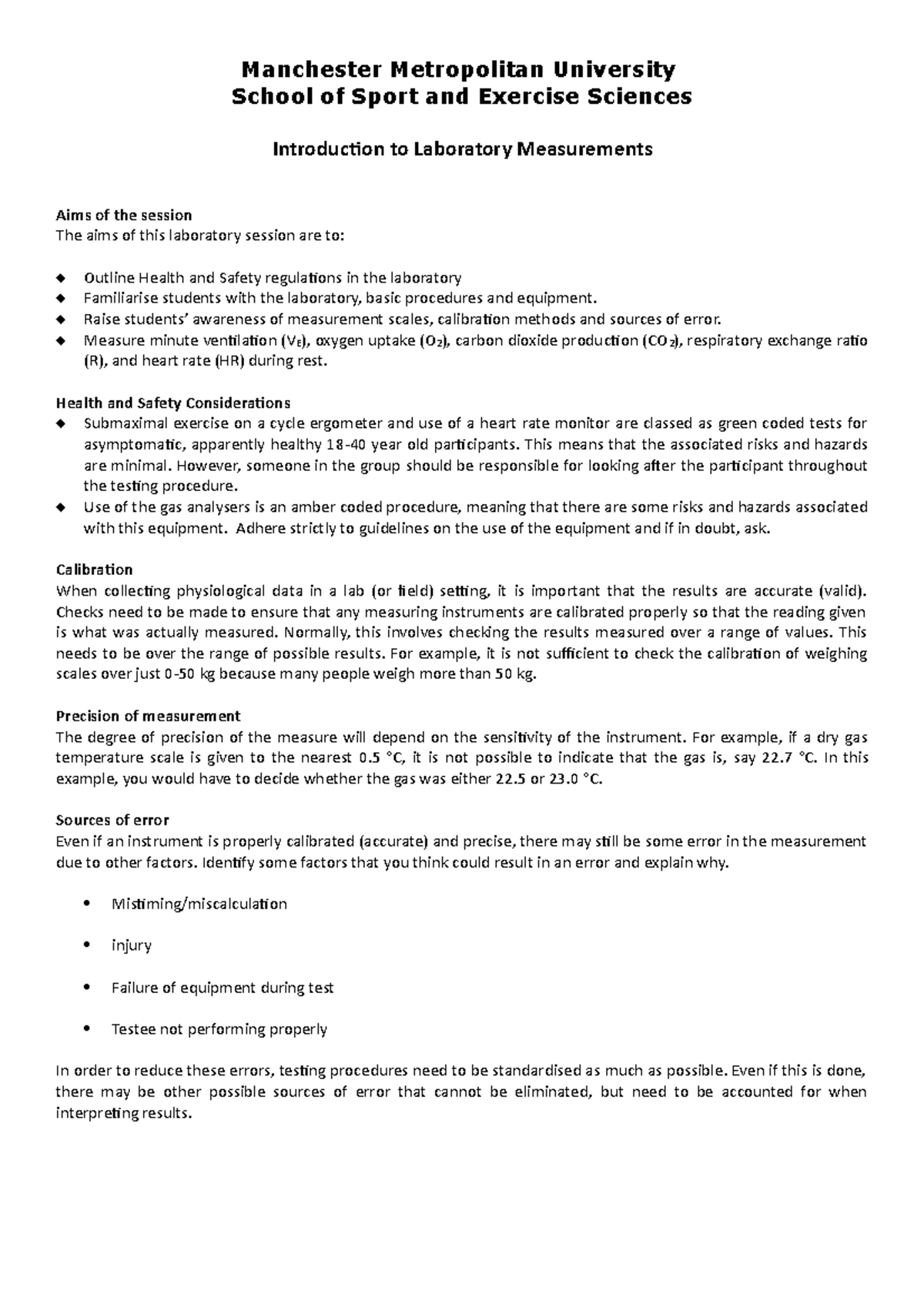 Lab 1 Intro to Lab Measures - C600 - MMU - Studocu