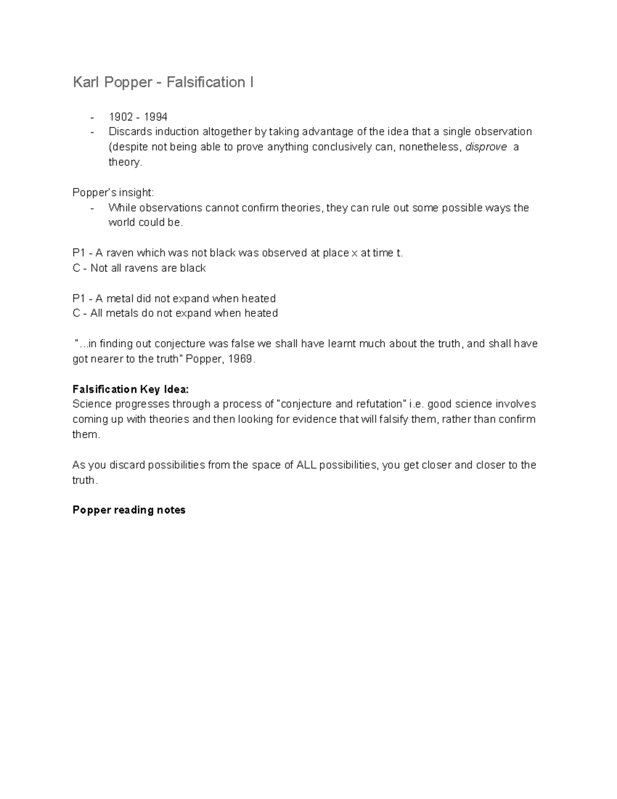PHIL1004 - Falsificationism - Karl Popper - Falsification I - 1902 ...