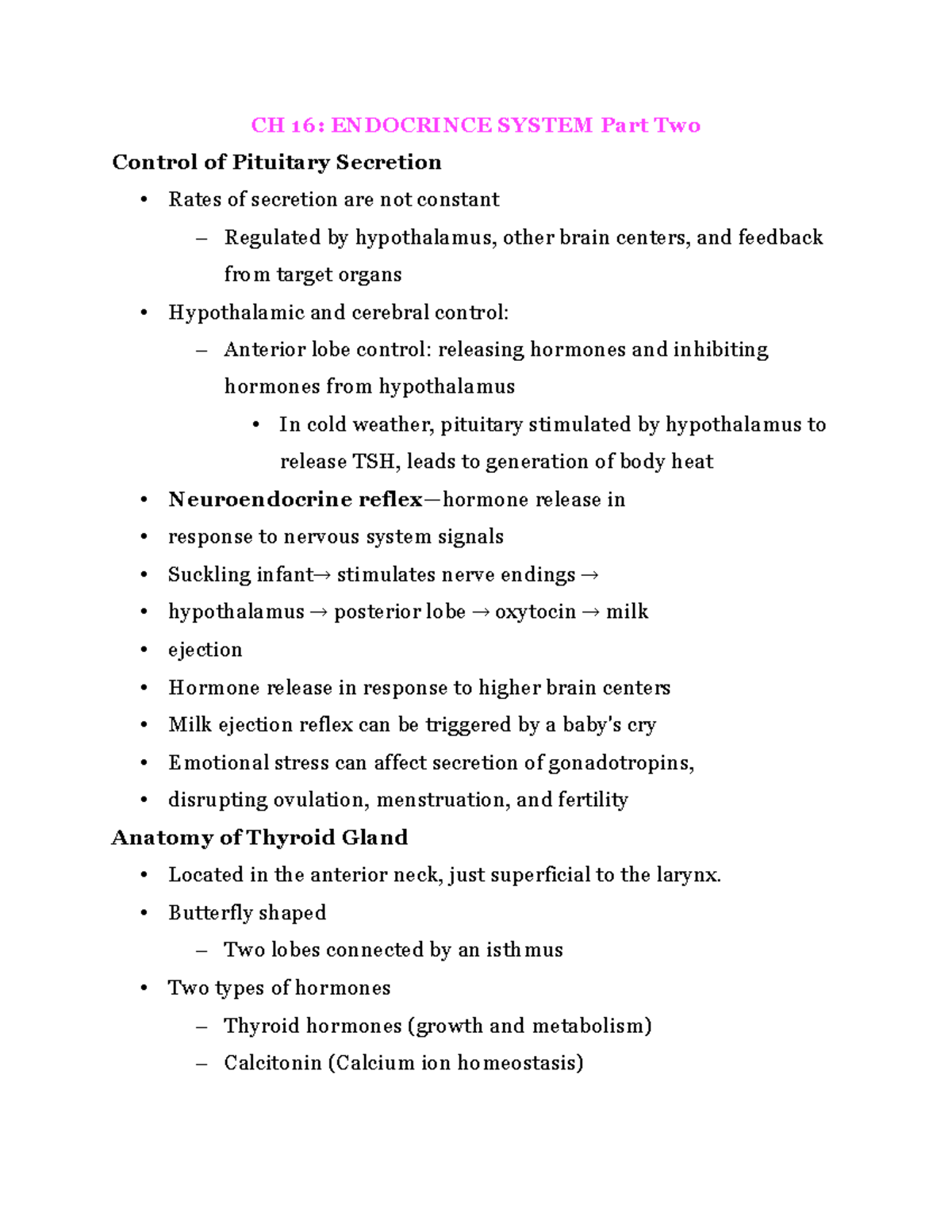 CH 16-Endocrine System - CH 16: ENDOCRINCE SYSTEM Part Two Control of ...
