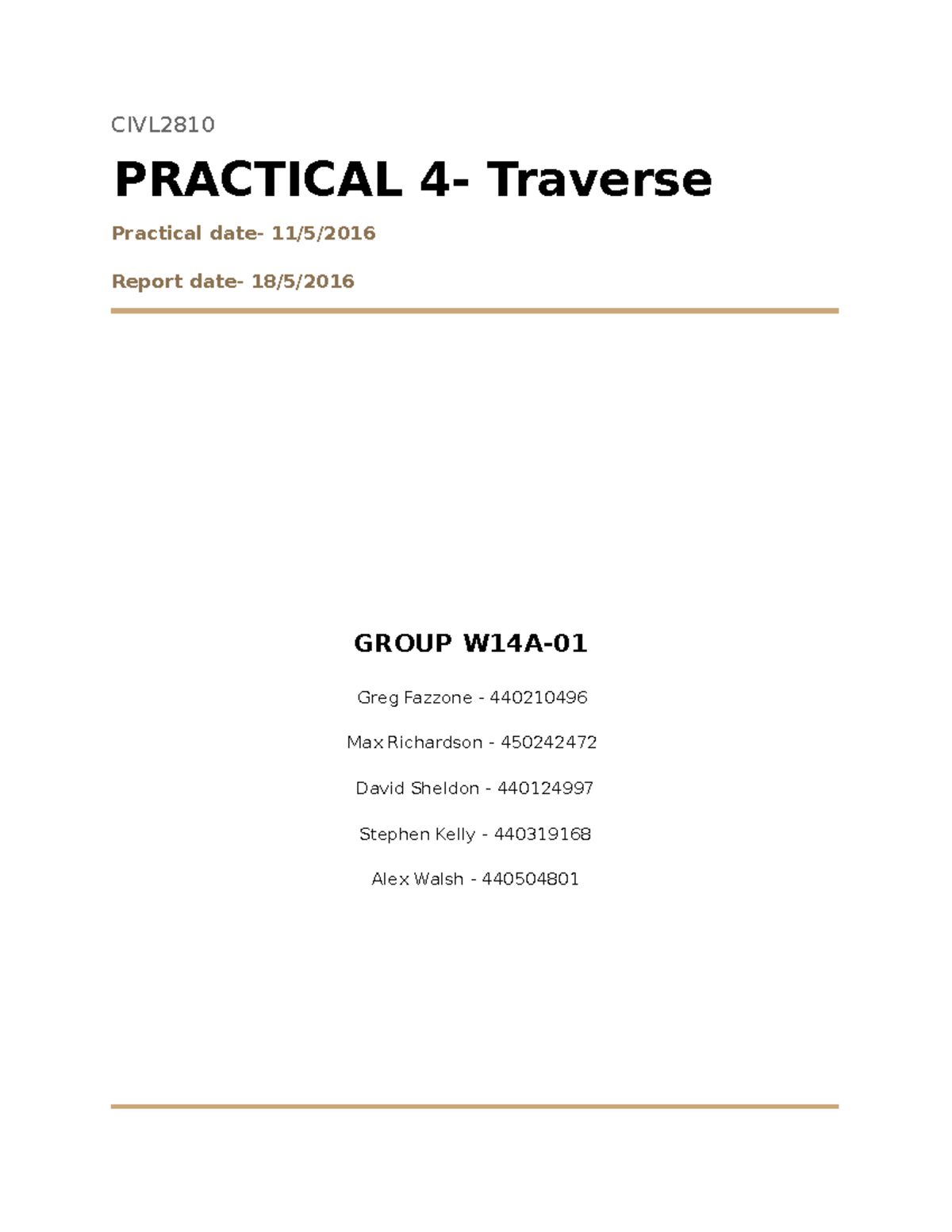 Practical - Traverse prac 4 - CIVL2810 PRACTICAL Traverse Practical ...