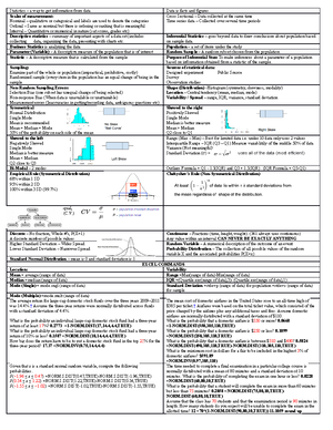 ISDS 361A - Exam 1 Study Guide - ISDS 361A: Exam 1 Study Guide Chapter 1: - Statistics: o Way to ...