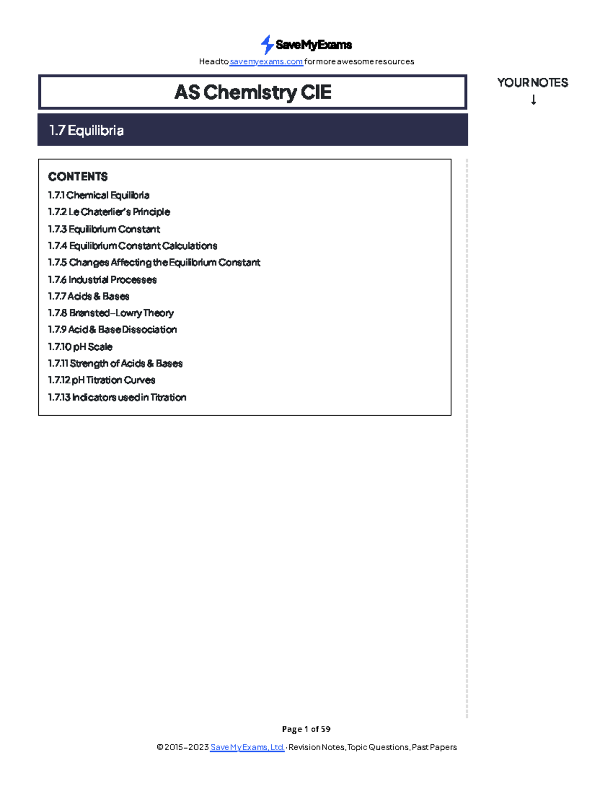 1 - as level notes - Page 1 of 59 AS Chemistry CIE 1 Equilibria ...