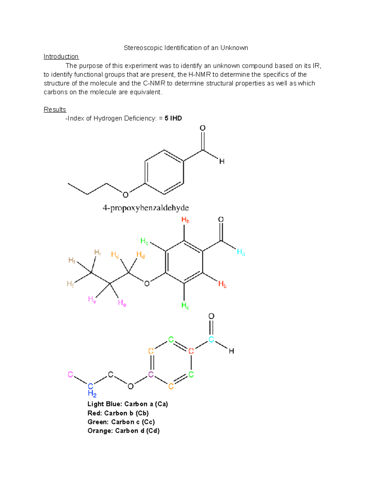 Lab Report 9 - CH 237 experiment 9 - Stereoscopic Identification of an ...
