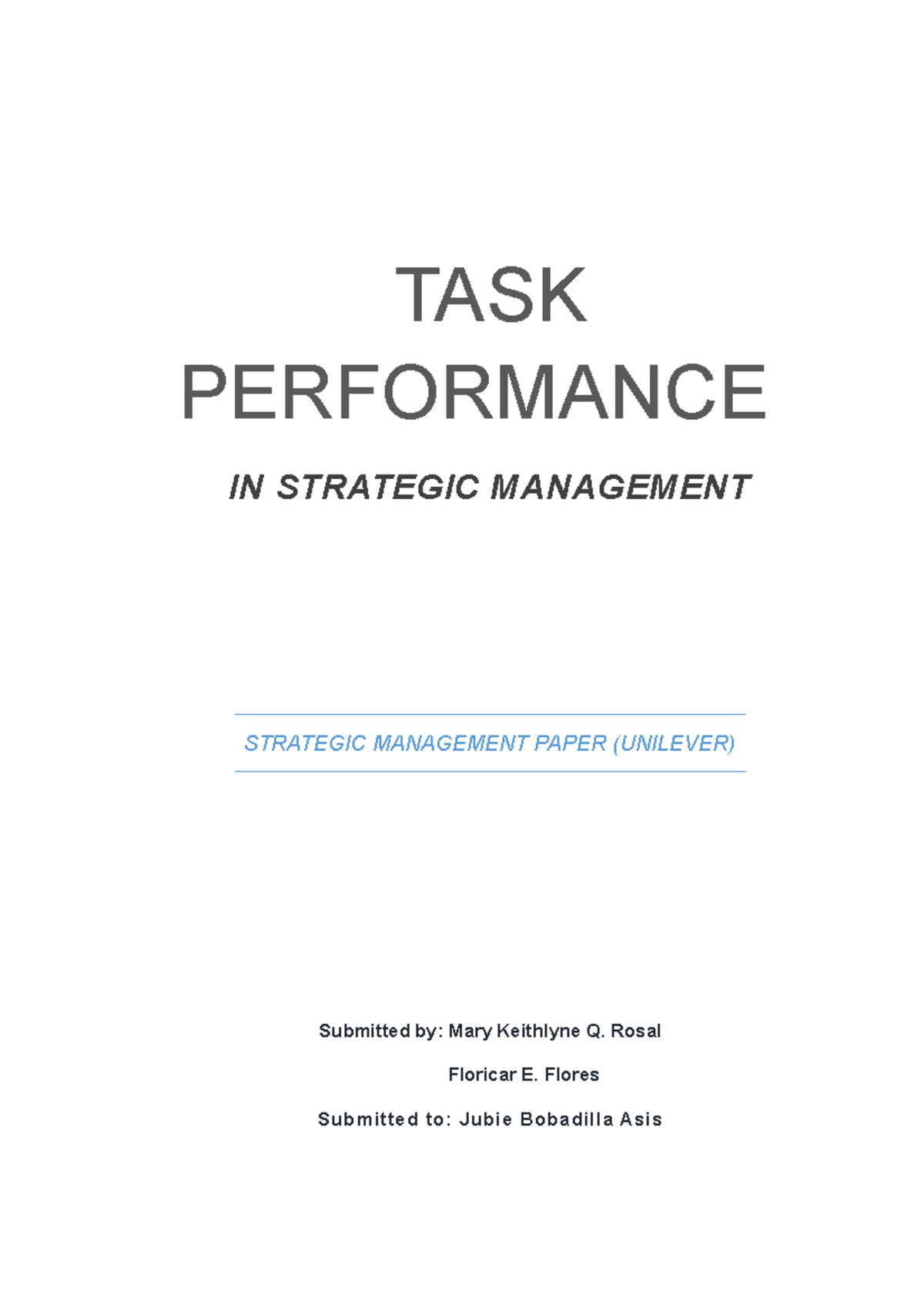 01 Prefinal Task performance in SM Rosal MK Flores F - TASK PERFORMANCE IN STRATEGIC MANAGEMENT ...