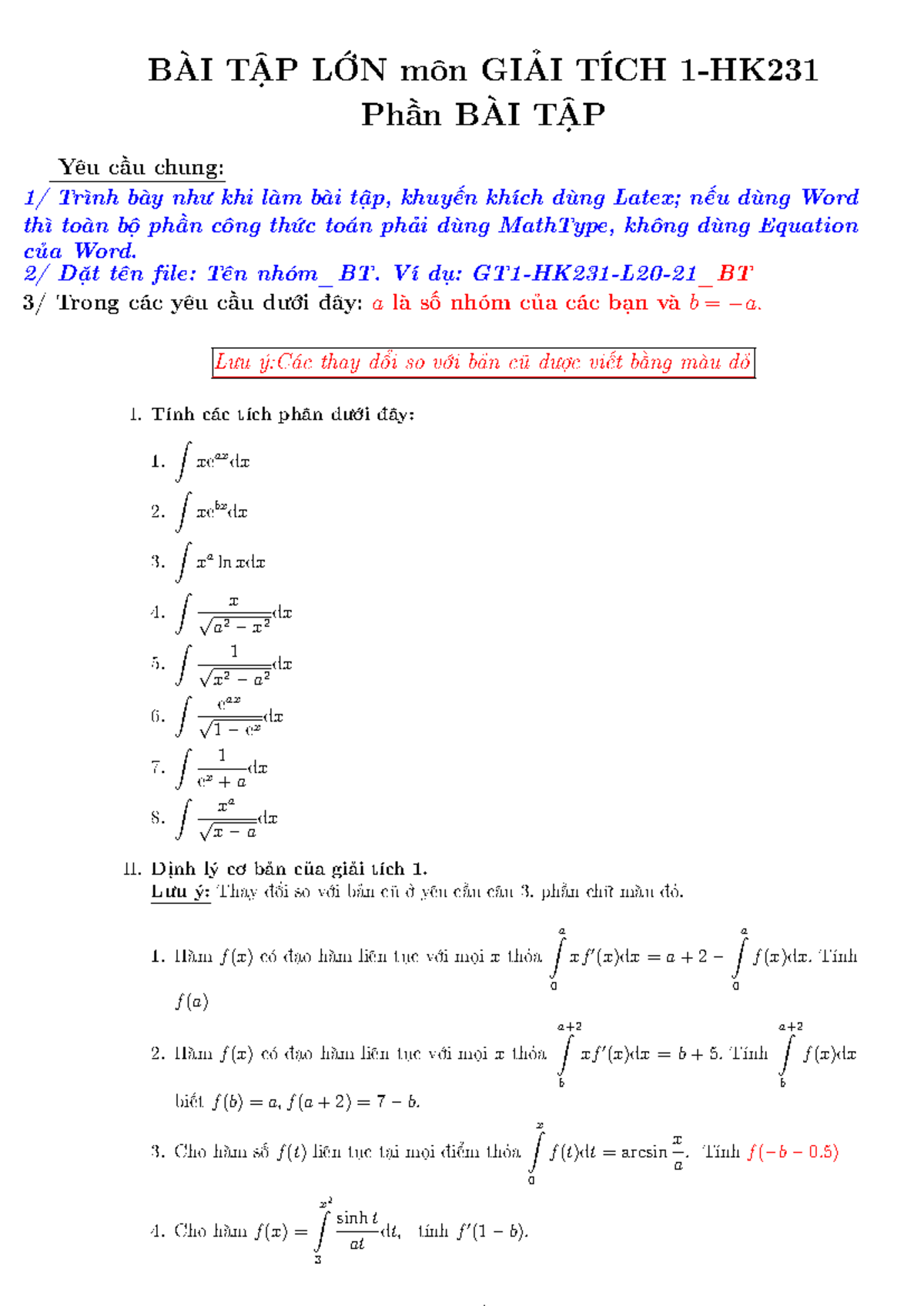 Gt1 btlhk 231 CQ - BTL môn GT1 hk 231 - B I T P LÎN mæn GI I T CH 1-HK Ph¦n B I T P Y¶u c¦u ...