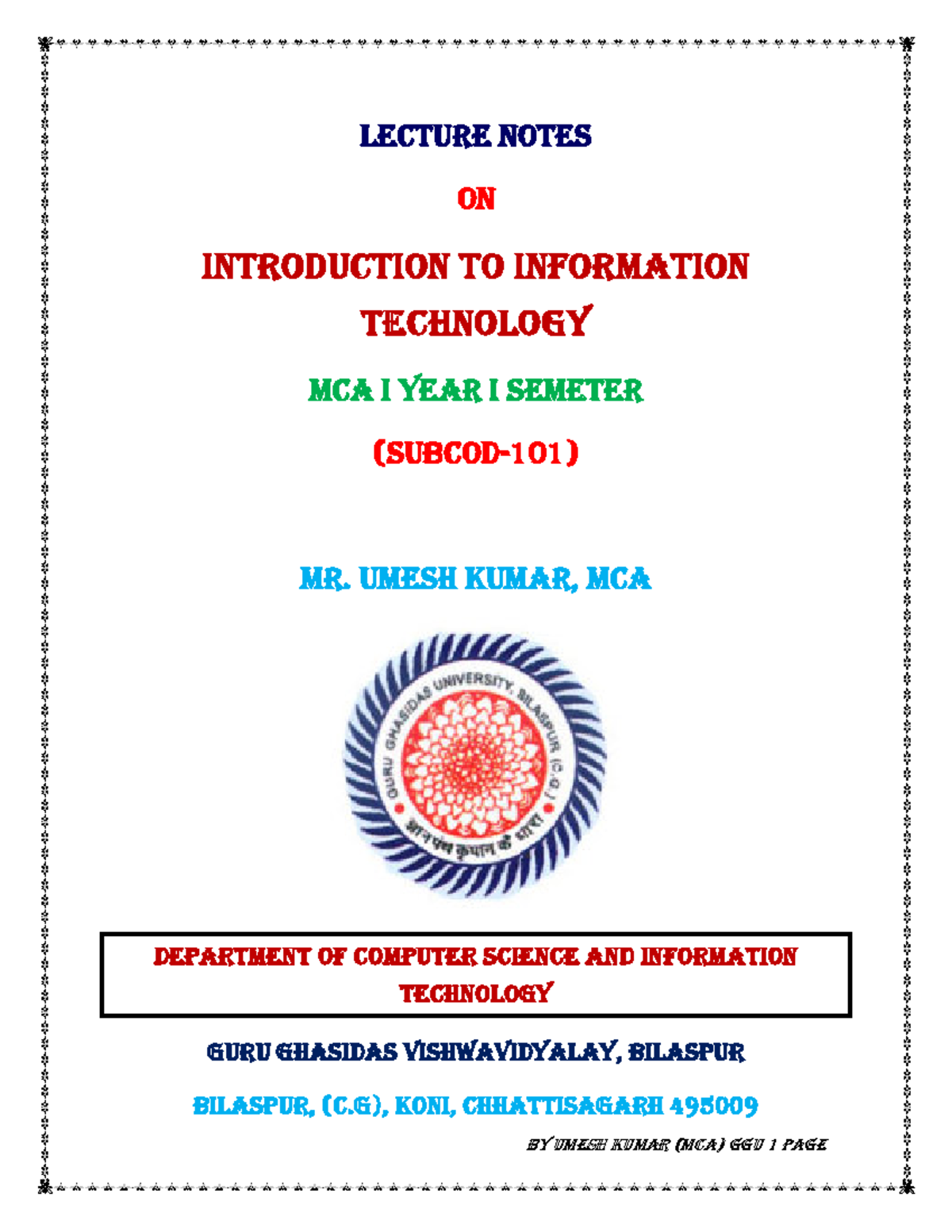 Introduction to Information technology 1 - Warning: TT: undefined ...