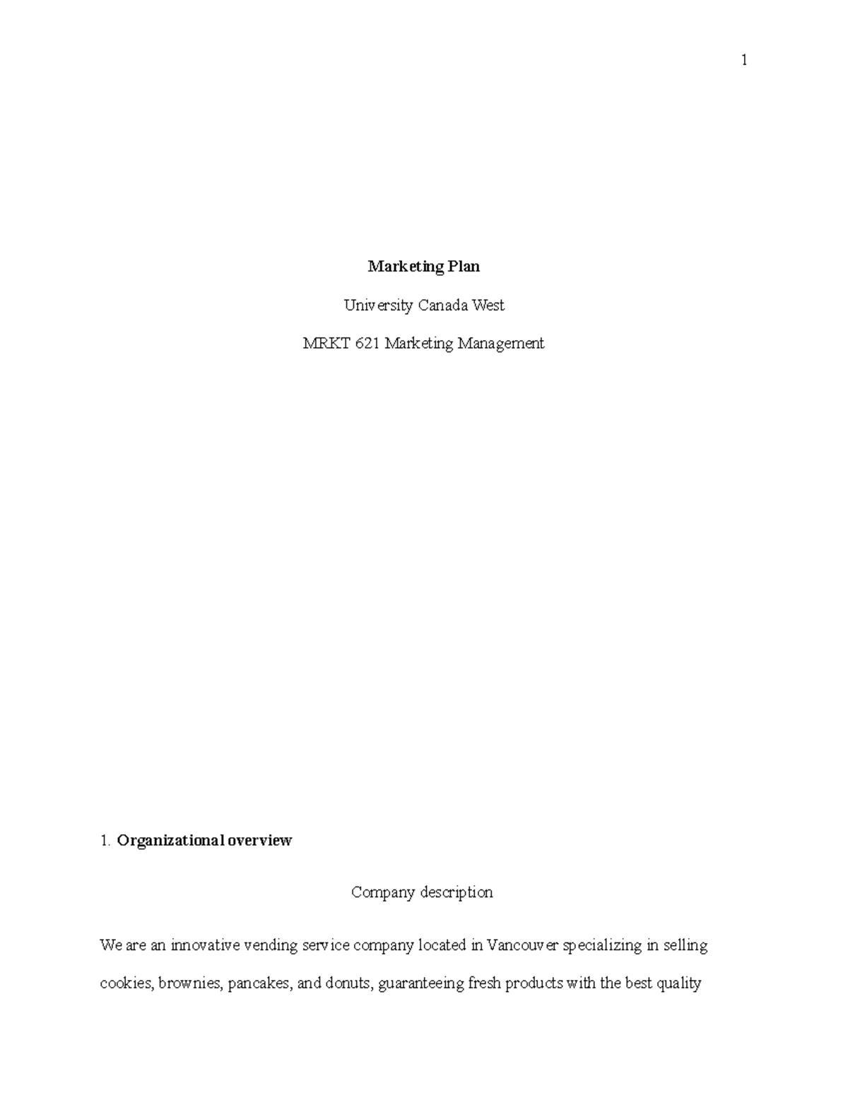 Marketing Plan - Draft Paper - Marketing Plan University Canada West ...