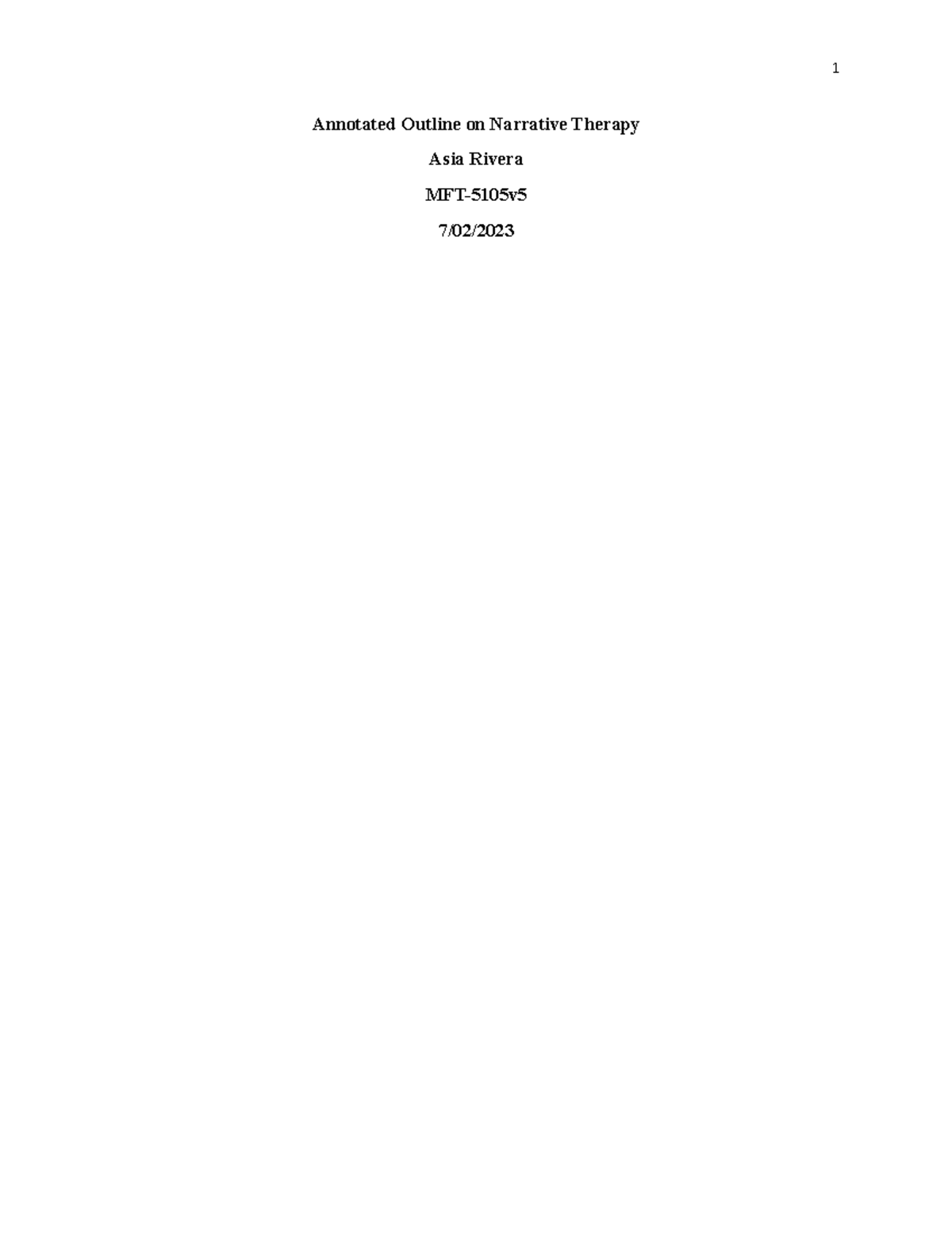 Annotated Outline on Narrative Therapy - Introduction A. The narrative ...