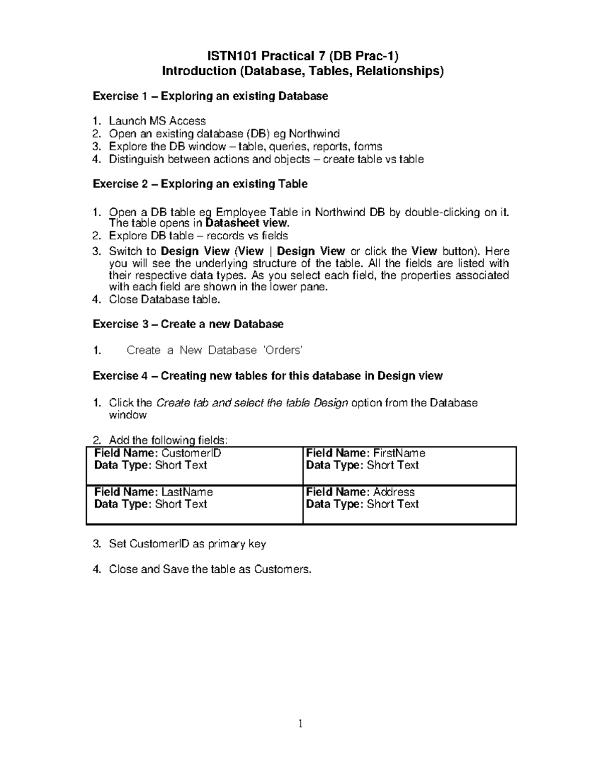 ISTN101 Prac-7 DB1 - Prac - ISTN101 Practical 7 (DB Prac-1 ...