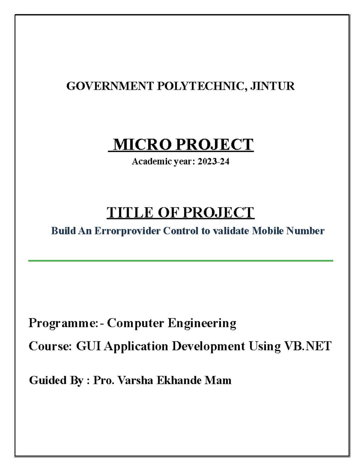 gad microproject - GOVERNMENT POLYTECHNIC, JINTUR MICRO PROJECT Academic year: 2023- TITLE OF ...