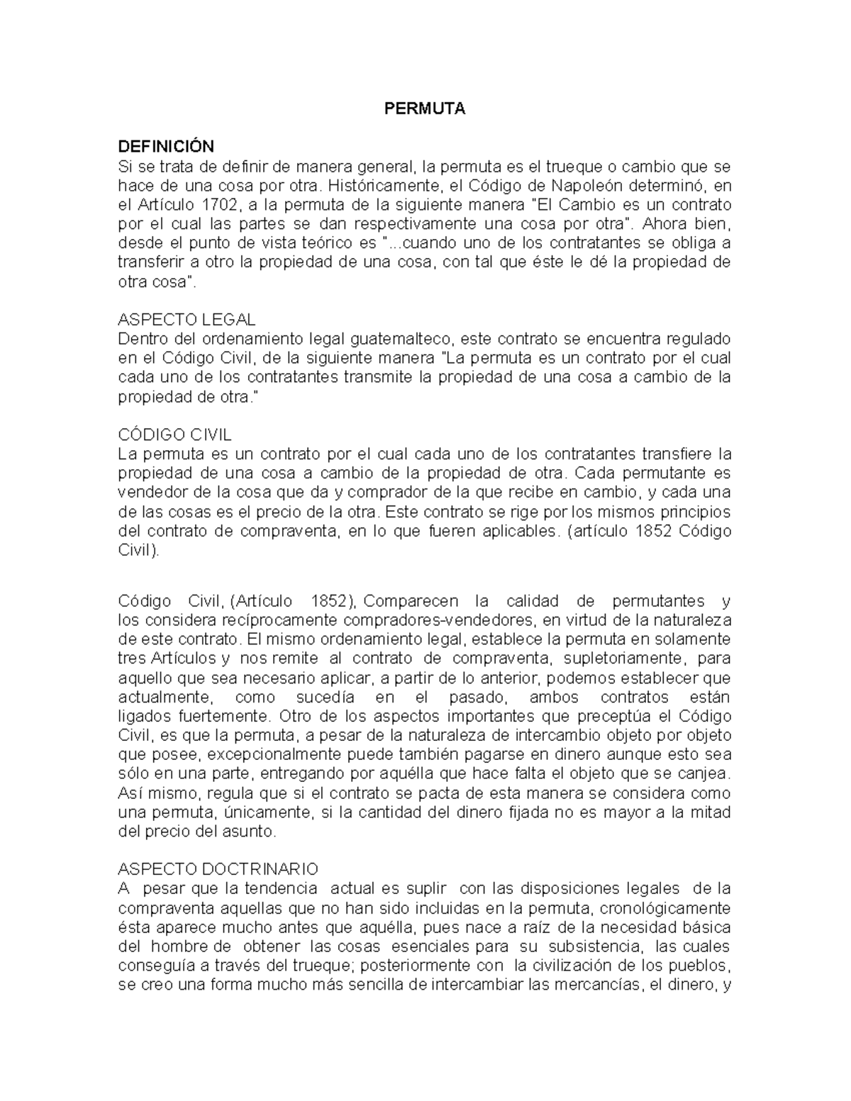 Permuta - Derecho notarial - PERMUTA DEFINICIÓN Si se trata de definir ...