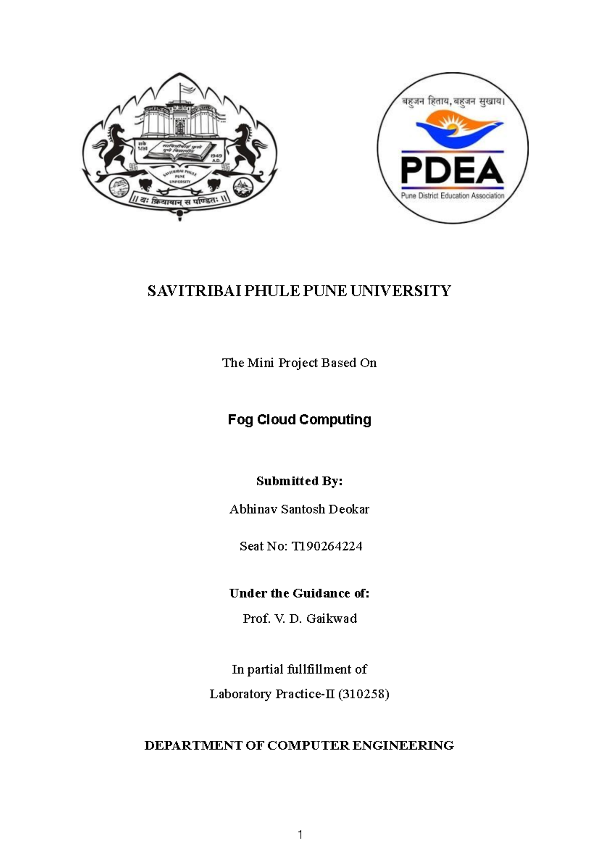 Abhinav cc mini project 2 - SAVITRIBAI PHULE PUNE UNIVERSITY The Mini ...