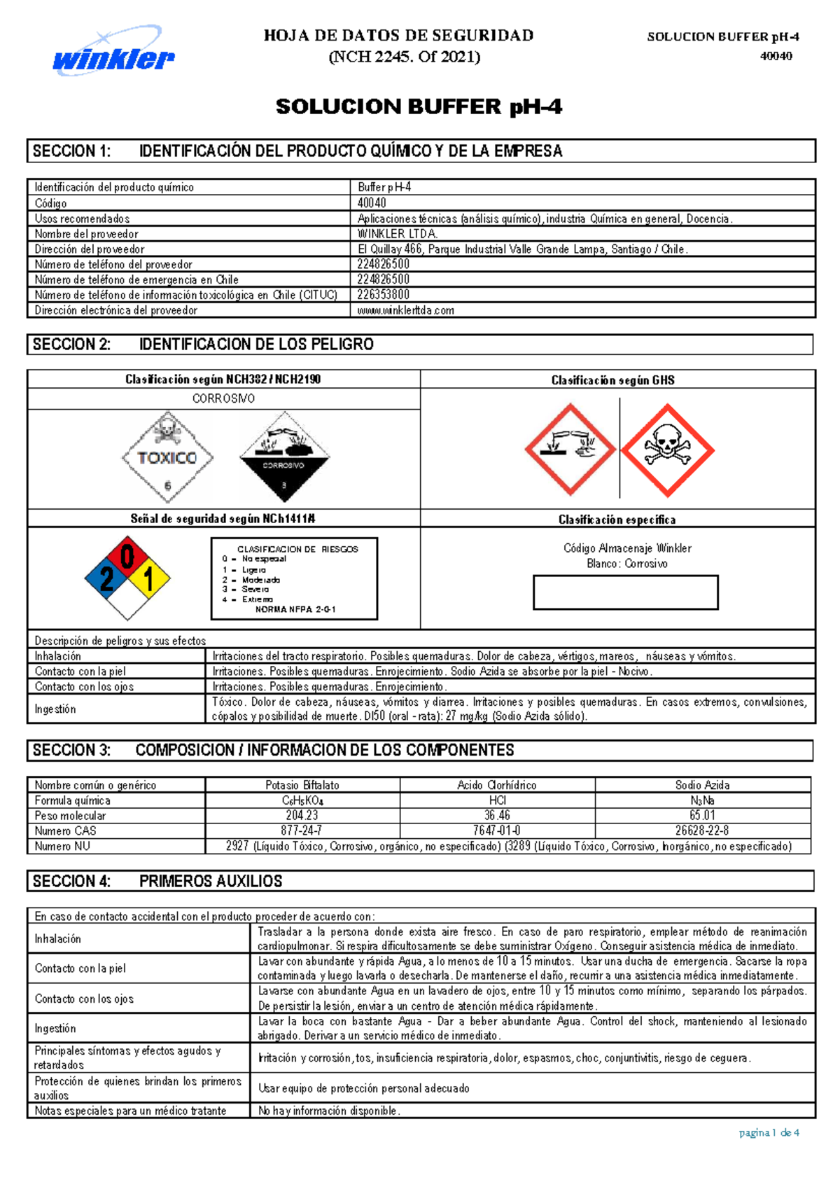 Solucion Buffer p H 4 - Hjjb - (NCH 2245. Of 2021) 40040 SOLUCION ...