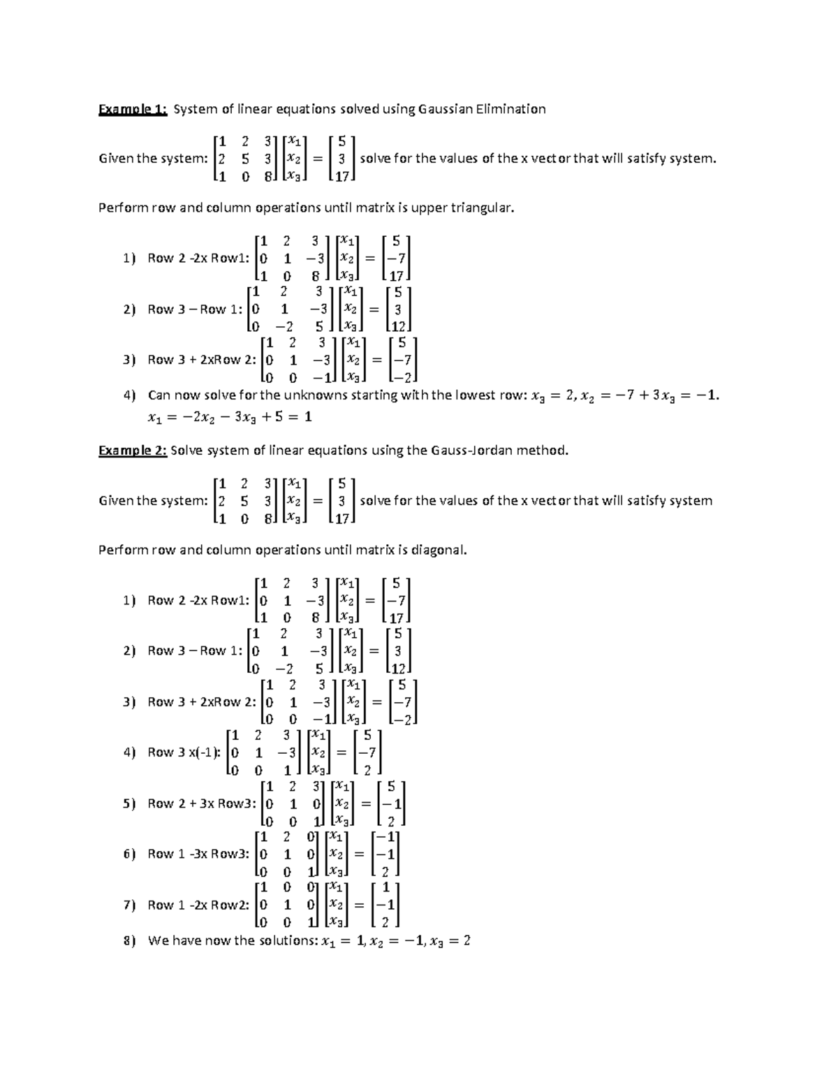 Lin Systems of models - Example 1: System of linear equations solved ...