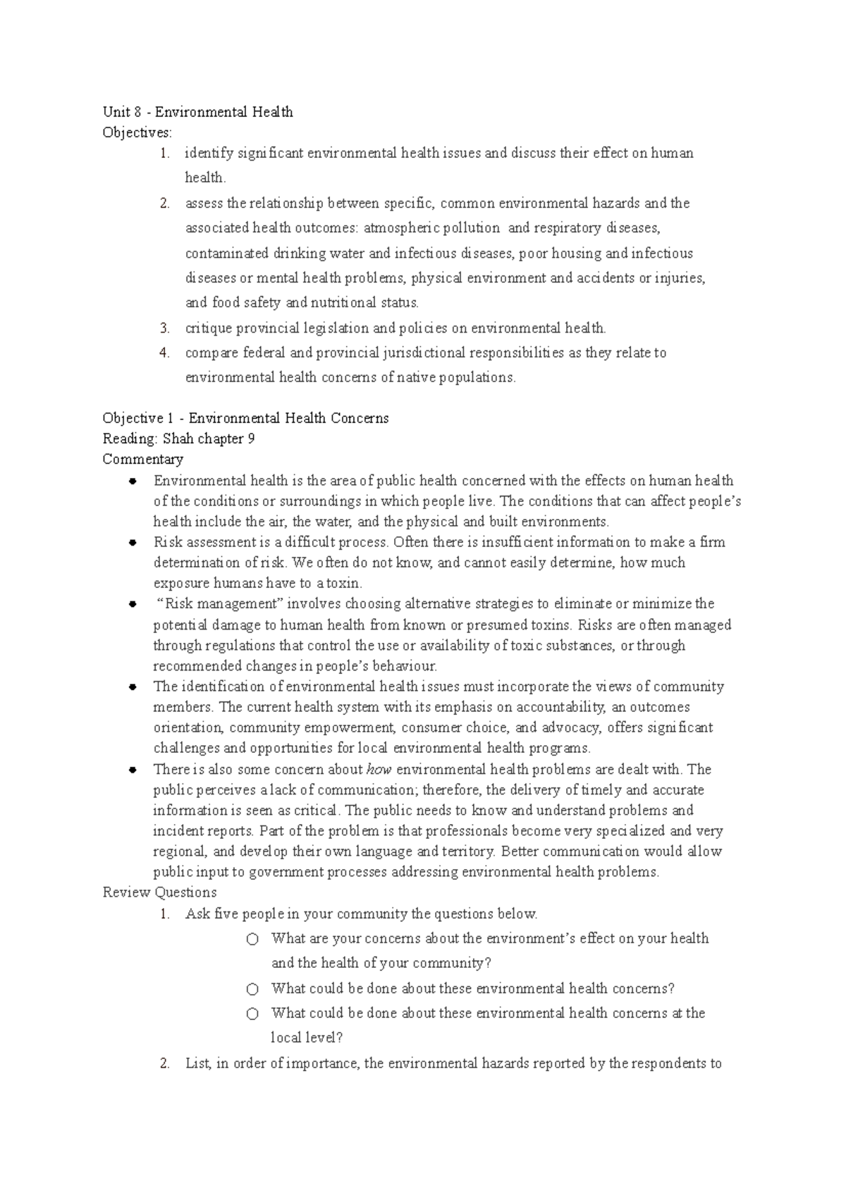 HADM 336 - Unit 8 - HADM 336 - Unit 8 - Unit 8 Environmental Health ...