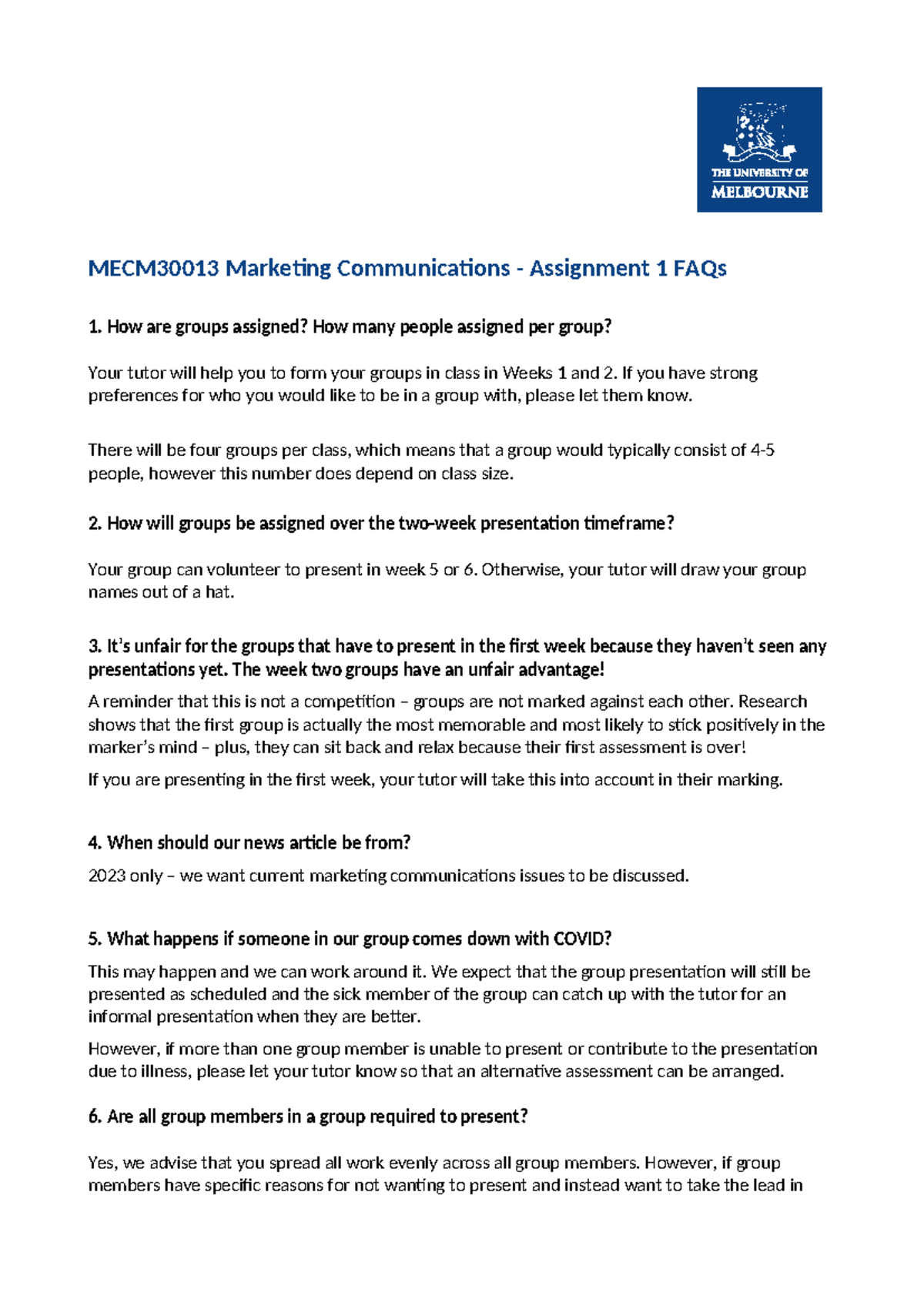 MECM30013 Assignment 1 FAQ 2024 - MECM30013 Marketing Communications ...