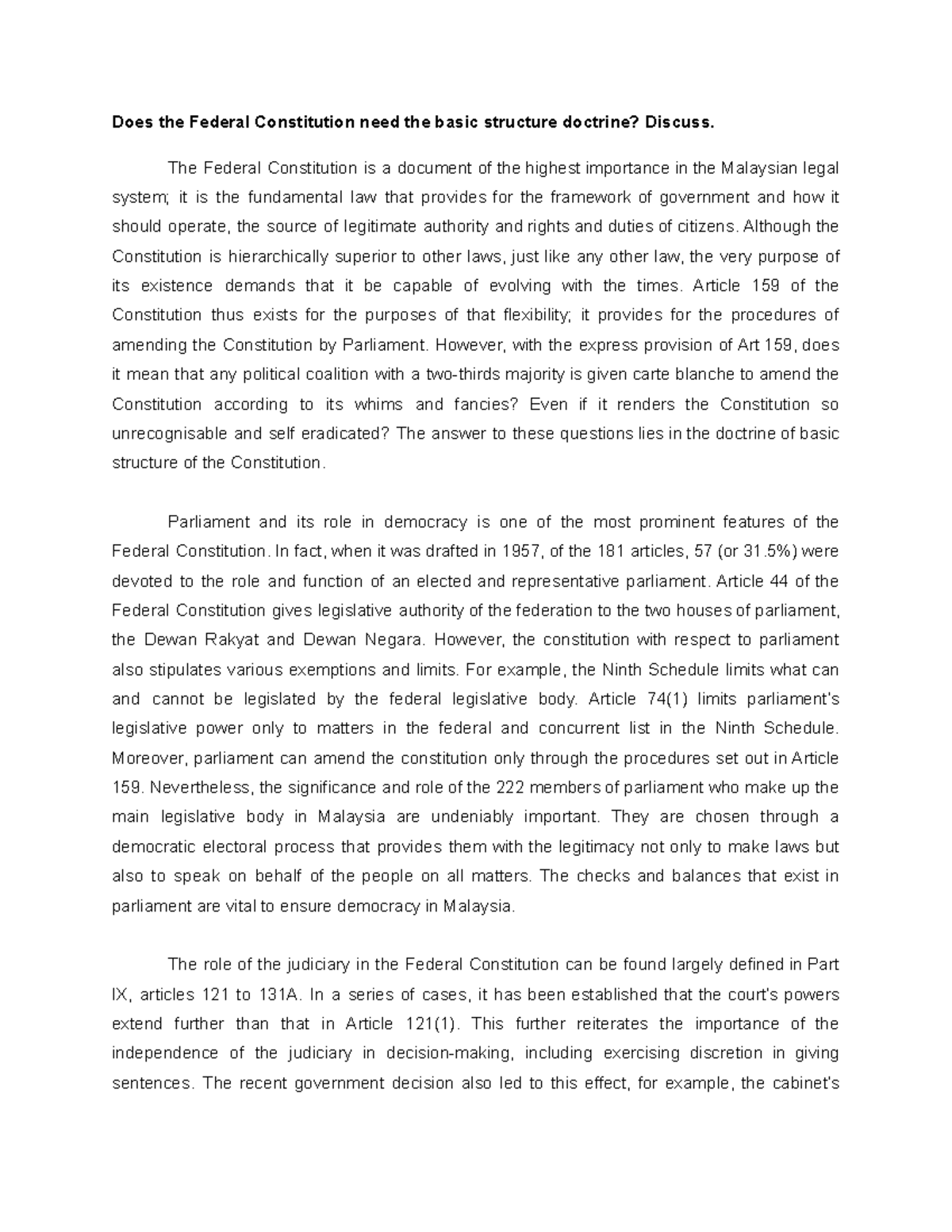 Basic Structure Doctrine - Does the Federal Constitution need the basic ...