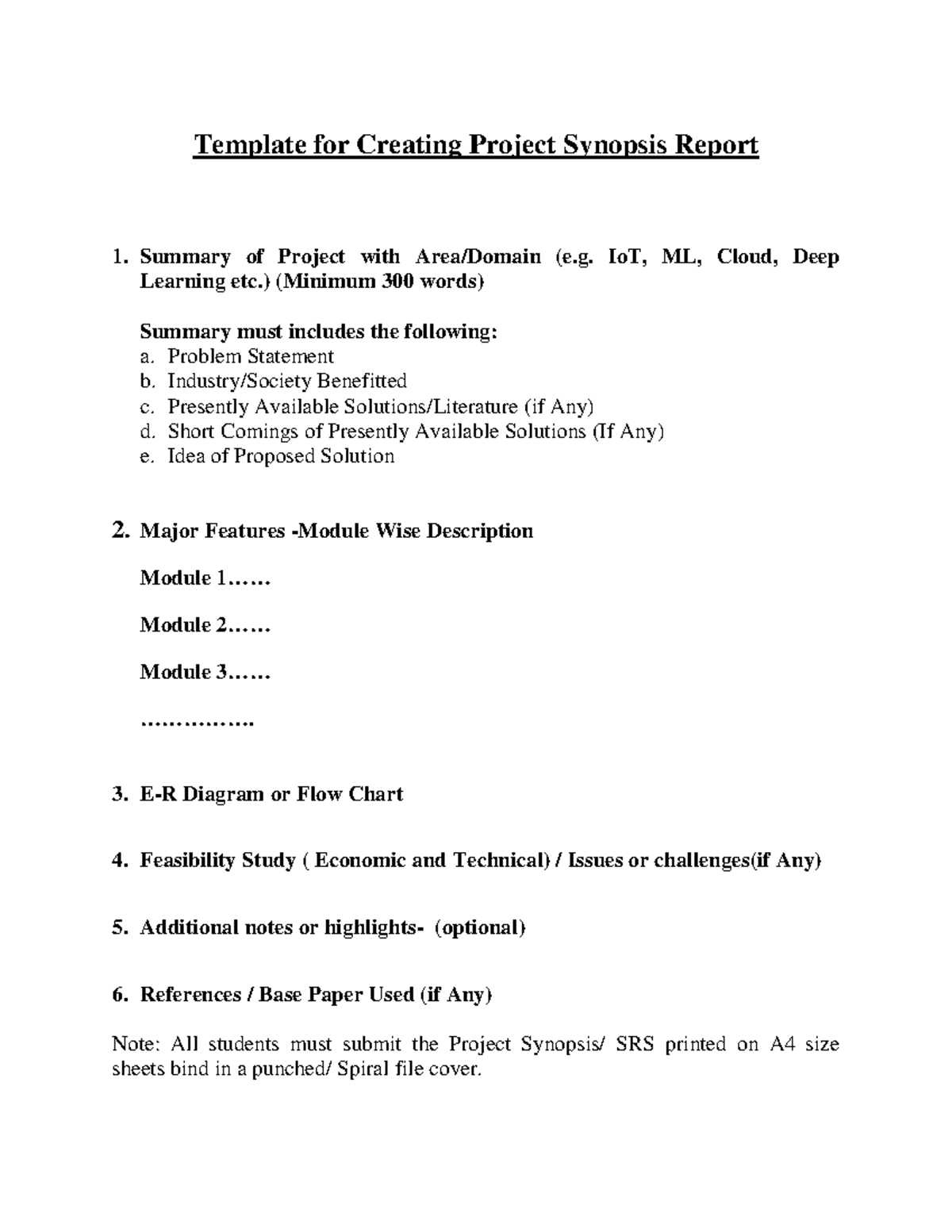 Template for Creating Project Synopsis - IoT, ML, Cloud, Deep Learning ...