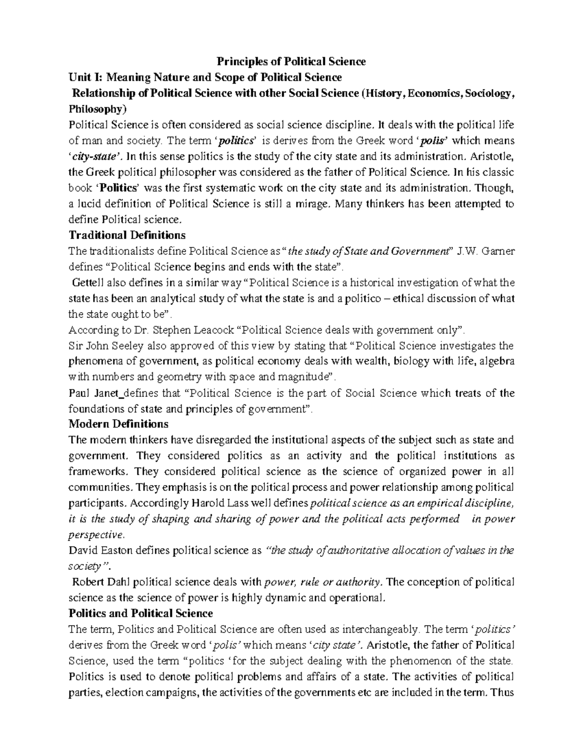 Principles of Political Scienece Final note - Principles of Political ...