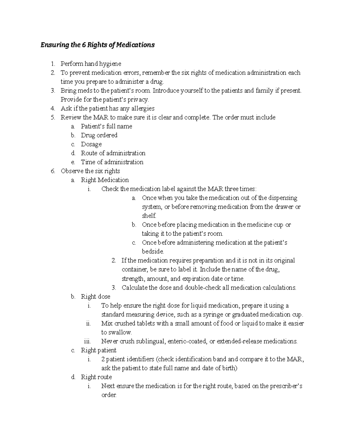 Medication Validation Notes - Ensuring the 6 Rights of Medications ...