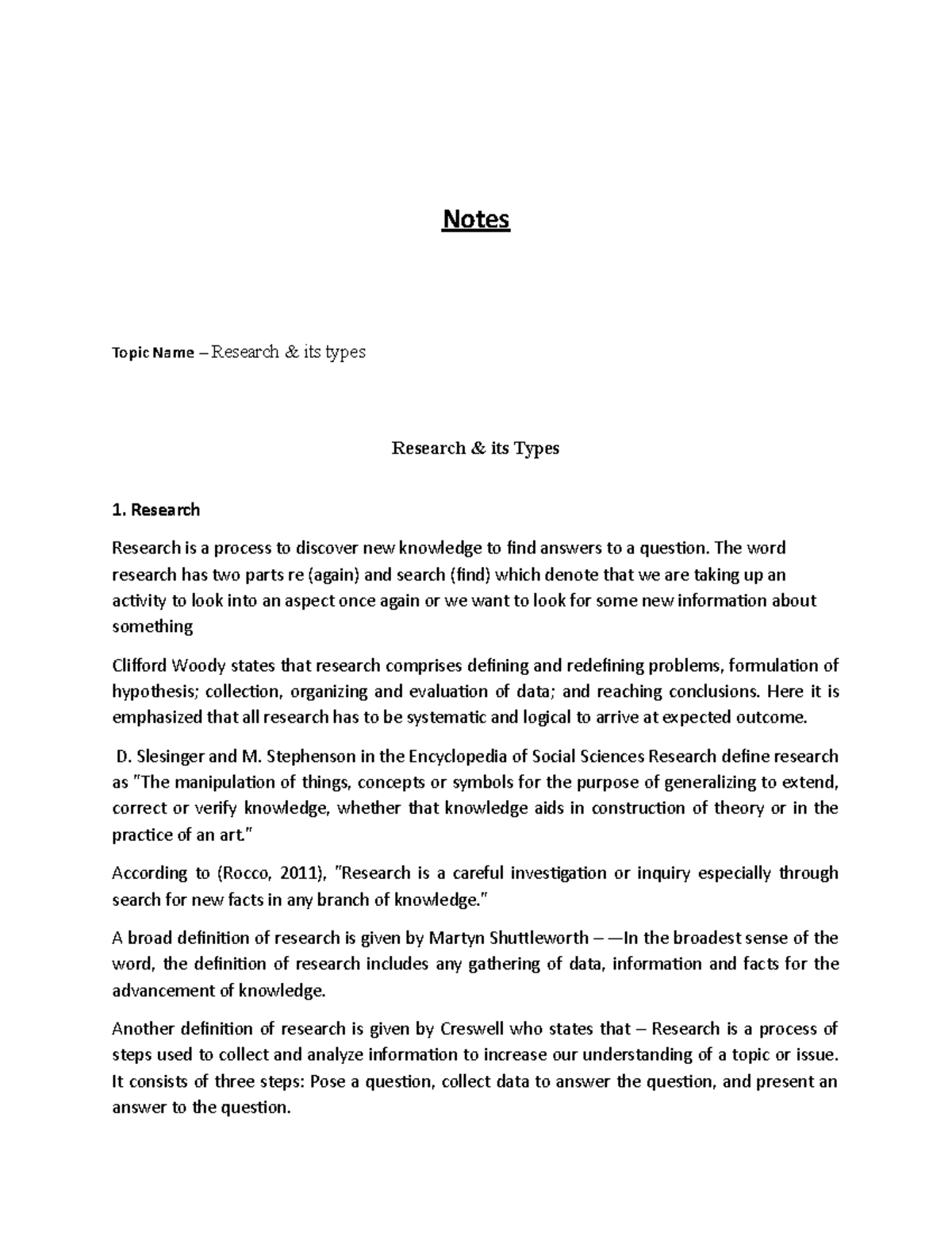 Notes - Research and its types-1 - Notes Topic Name – Research & its ...