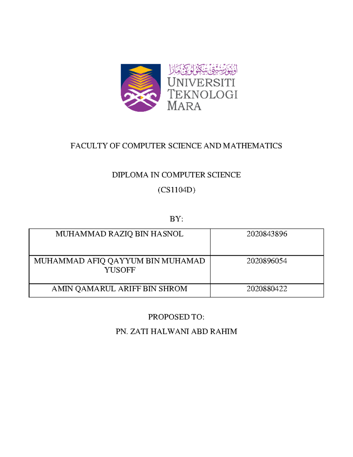 Group 1 MATH Report - MAth 210 repot work - FACULTY OF COMPUTER SCIENCE ...