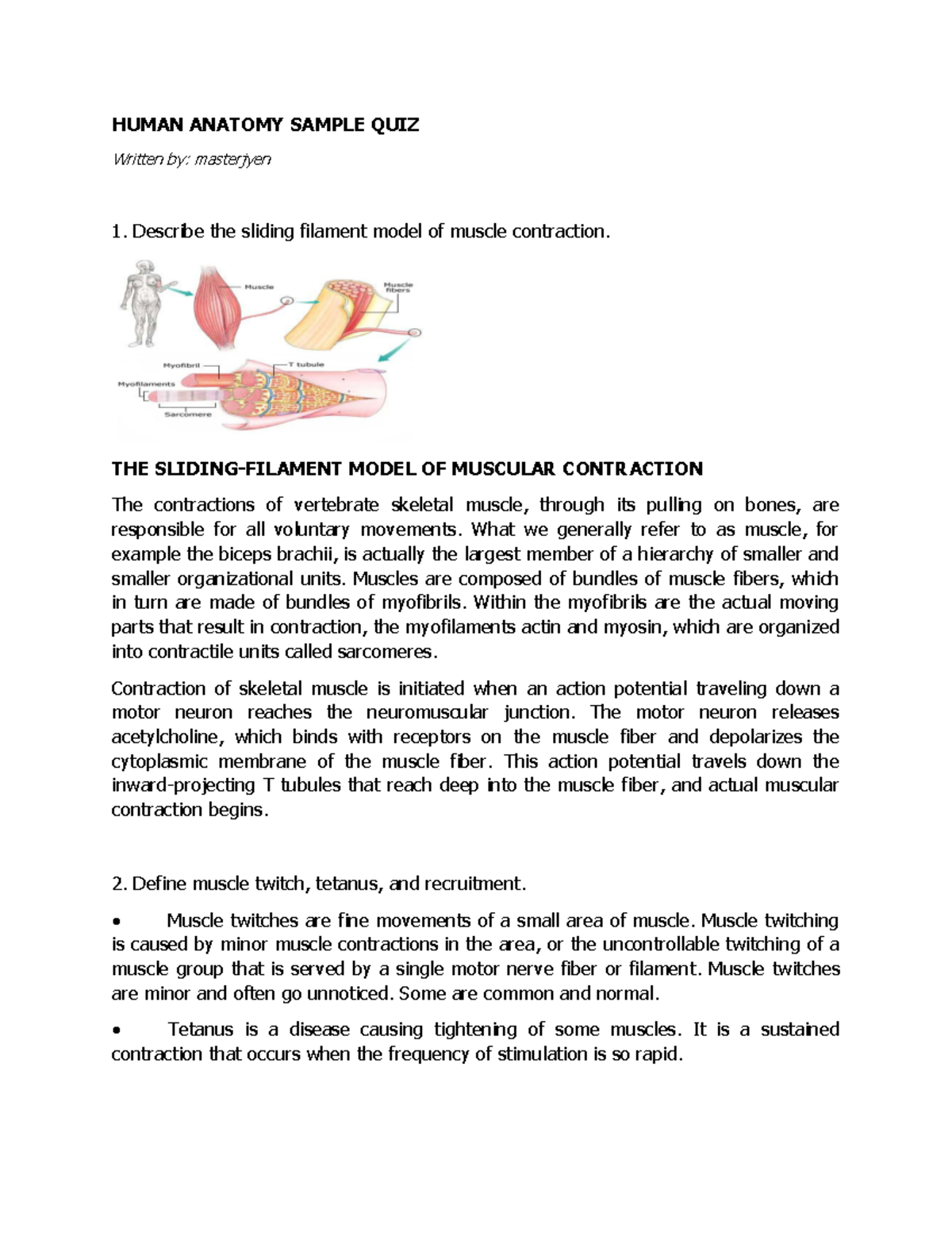 Human Anatomy Sample QUIZ - HUMAN ANATOMY SAMPLE QUIZ Written by ...