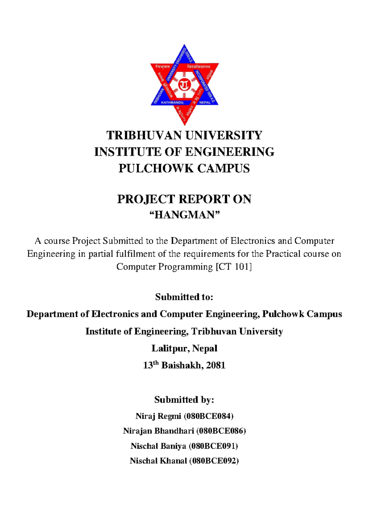 C mini project report (Hangman Game report) - TRIBHUVAN UNIVERSITY ...