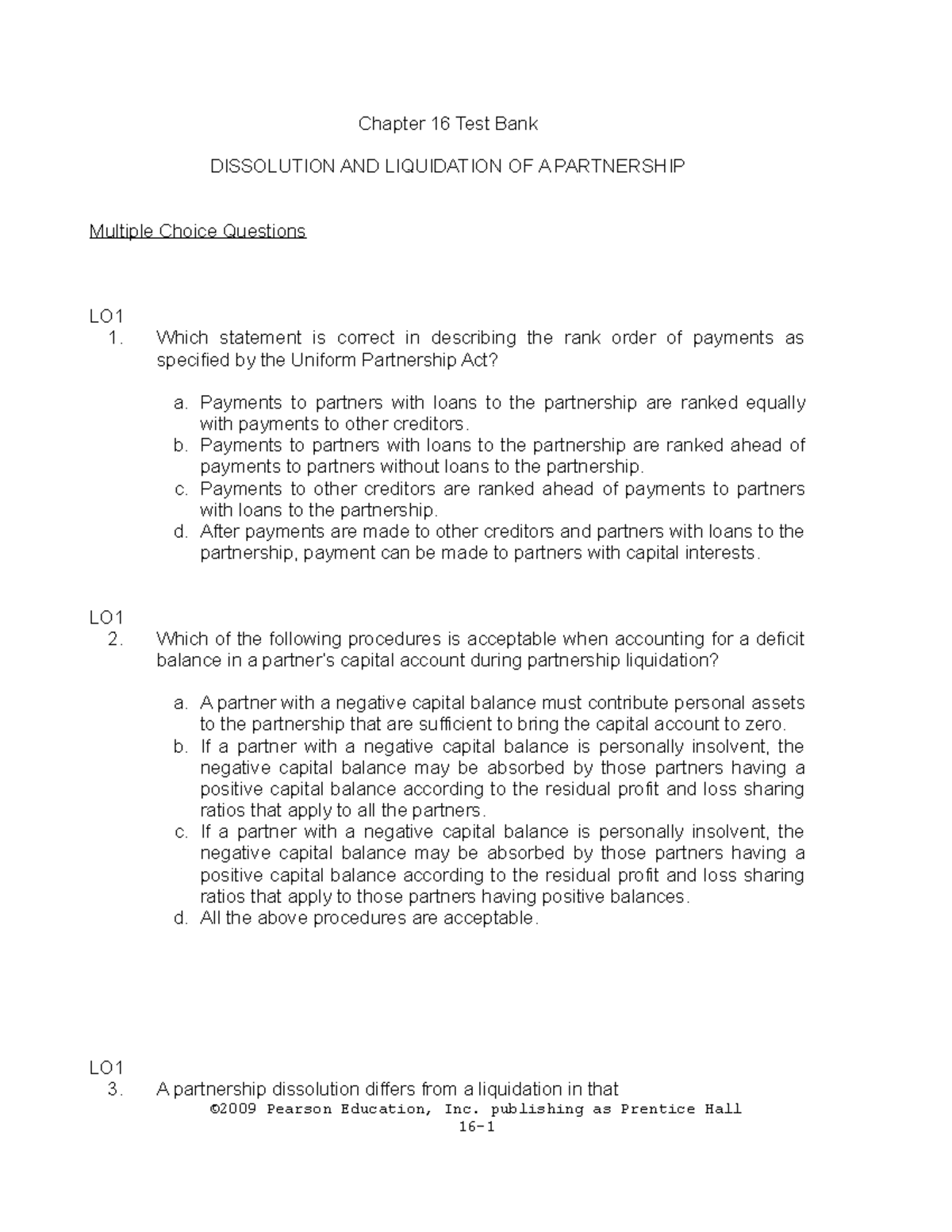 Chapter 16 dissolution and liquidation of partnership - Chapter 16 Test ...