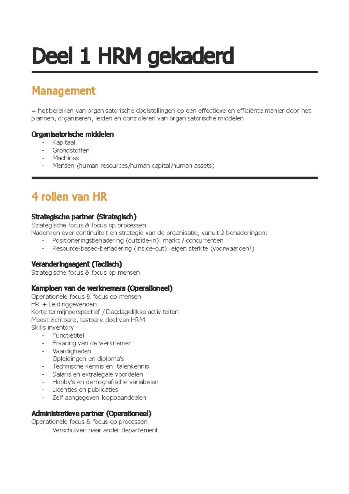 Hrm Samenvatting Eerste Jaar Of Keuzevak Deel 1 Hrm Gekaderd