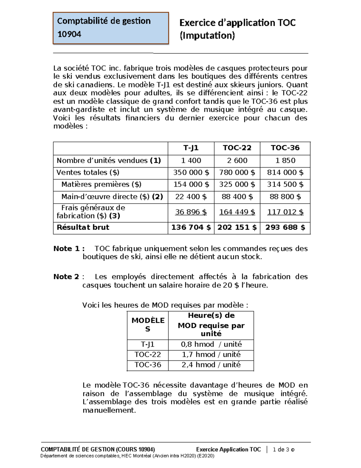 S05 Exercice Application TOC H2022 - Exercice d’application TOC ...