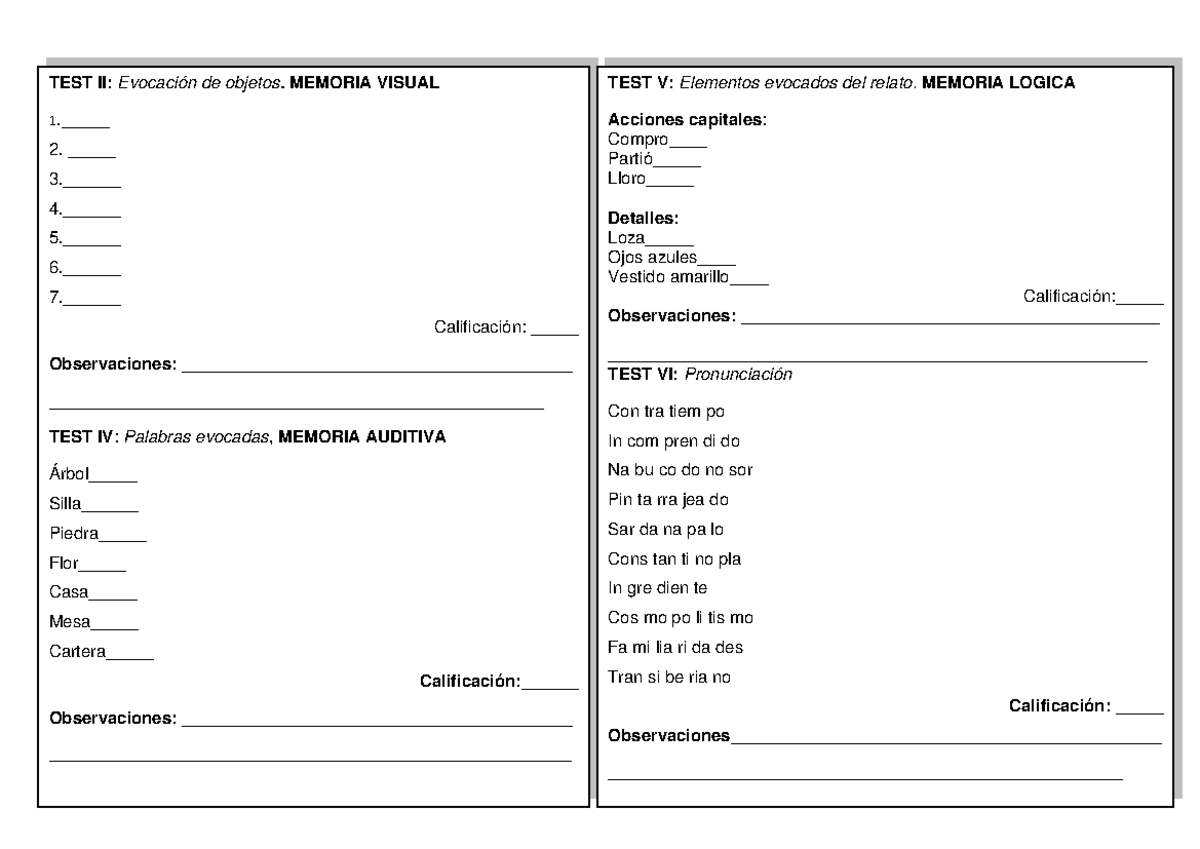 TEST ABC DE Filho - pruebas estandarizadas - TEST II: Evocación de ...